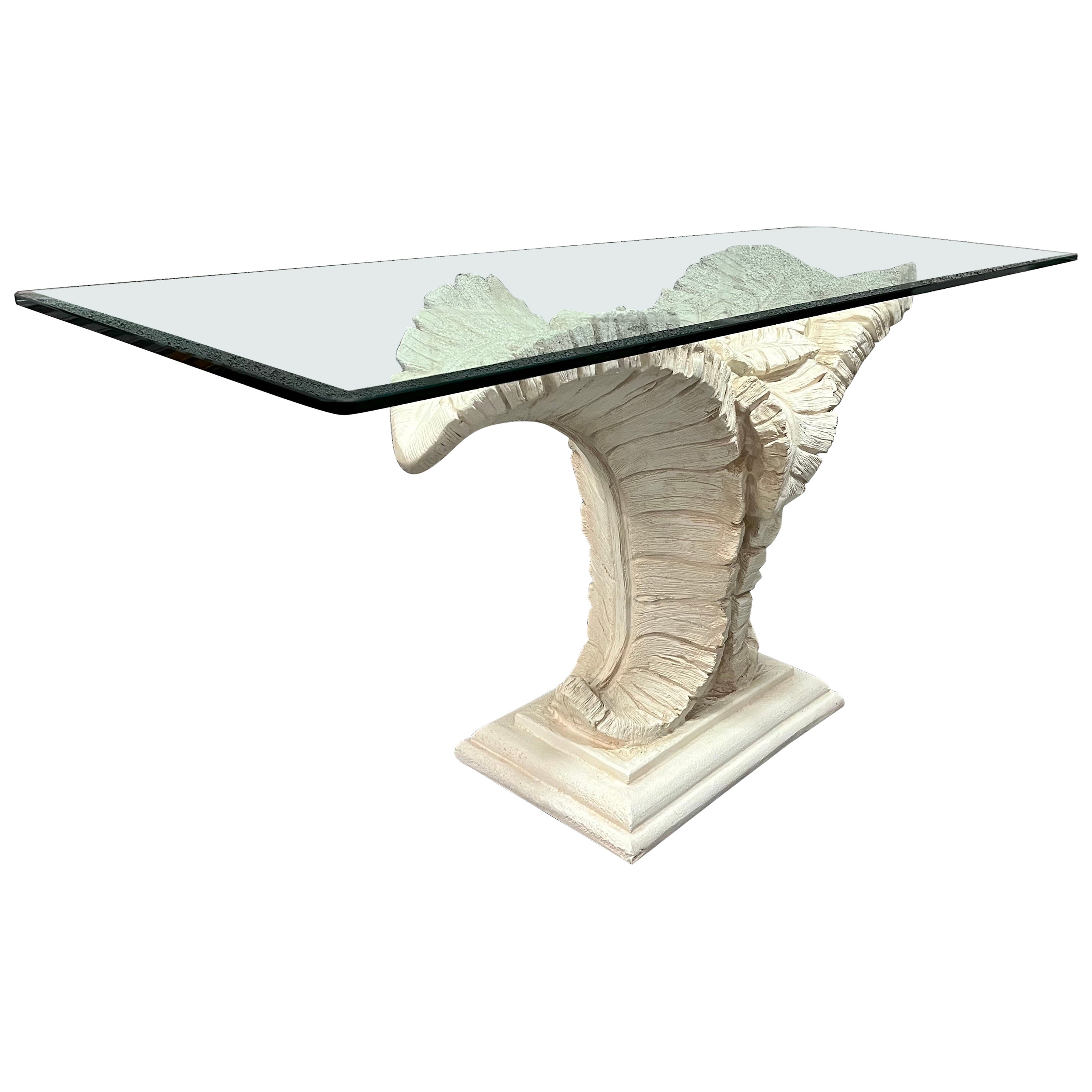 Late 20th Century Faux Stone Coastal Style Banana Leaves Console Table ...