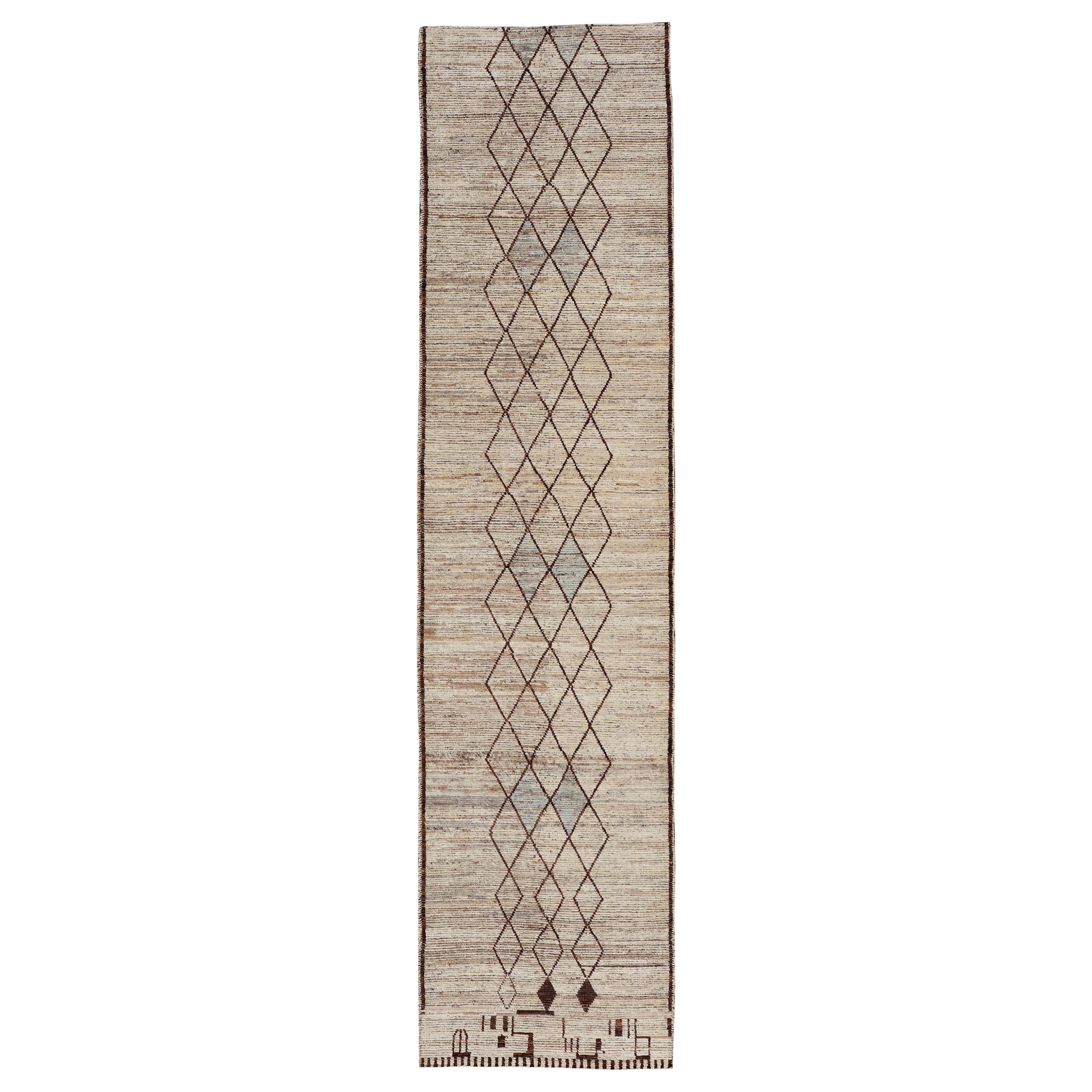 Modern Runner with Geometric Diamond Design in Blues, White, and Brown ...