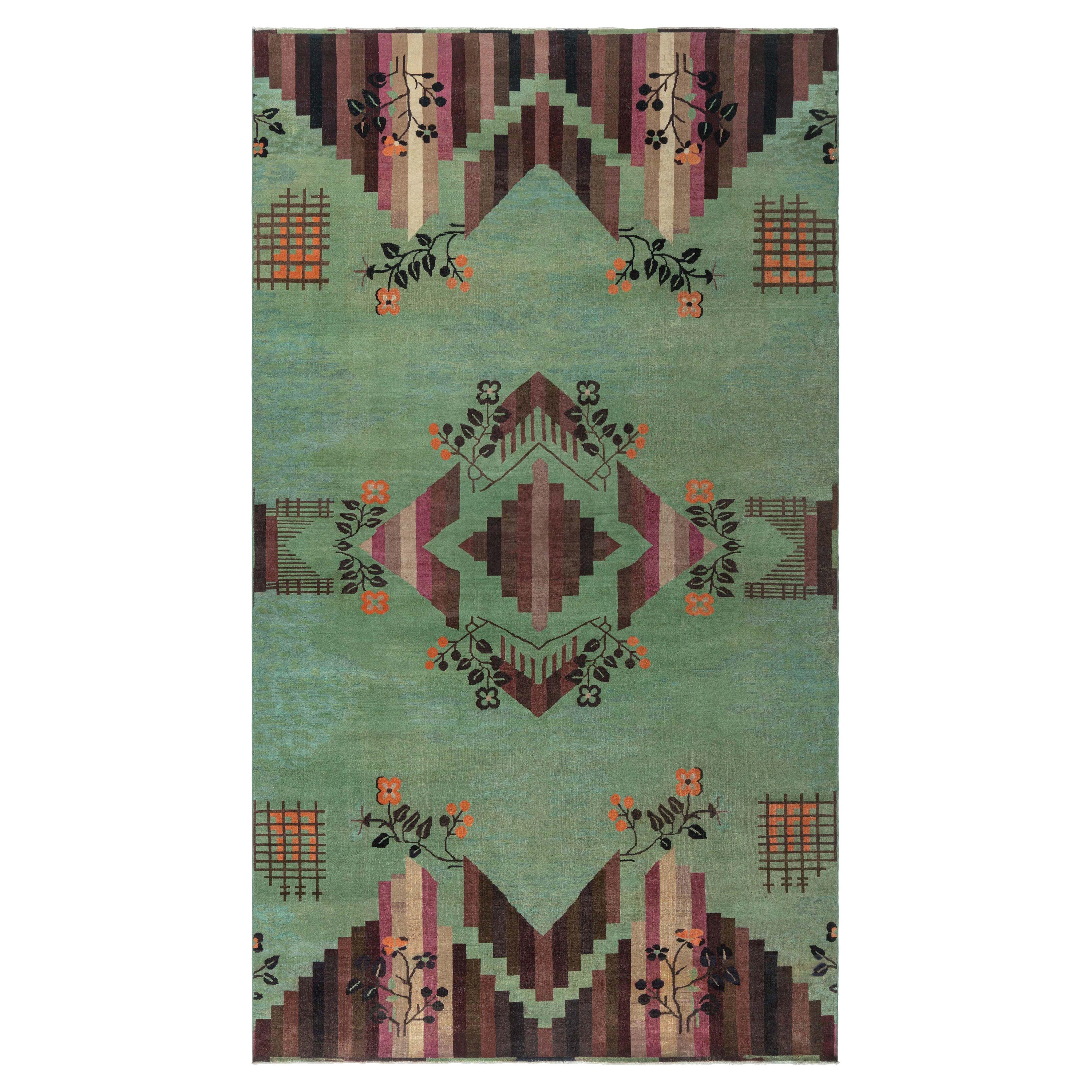 Green Antique Art Deco Chinese Wool Rug For Sale at 1stDibs | green art ...