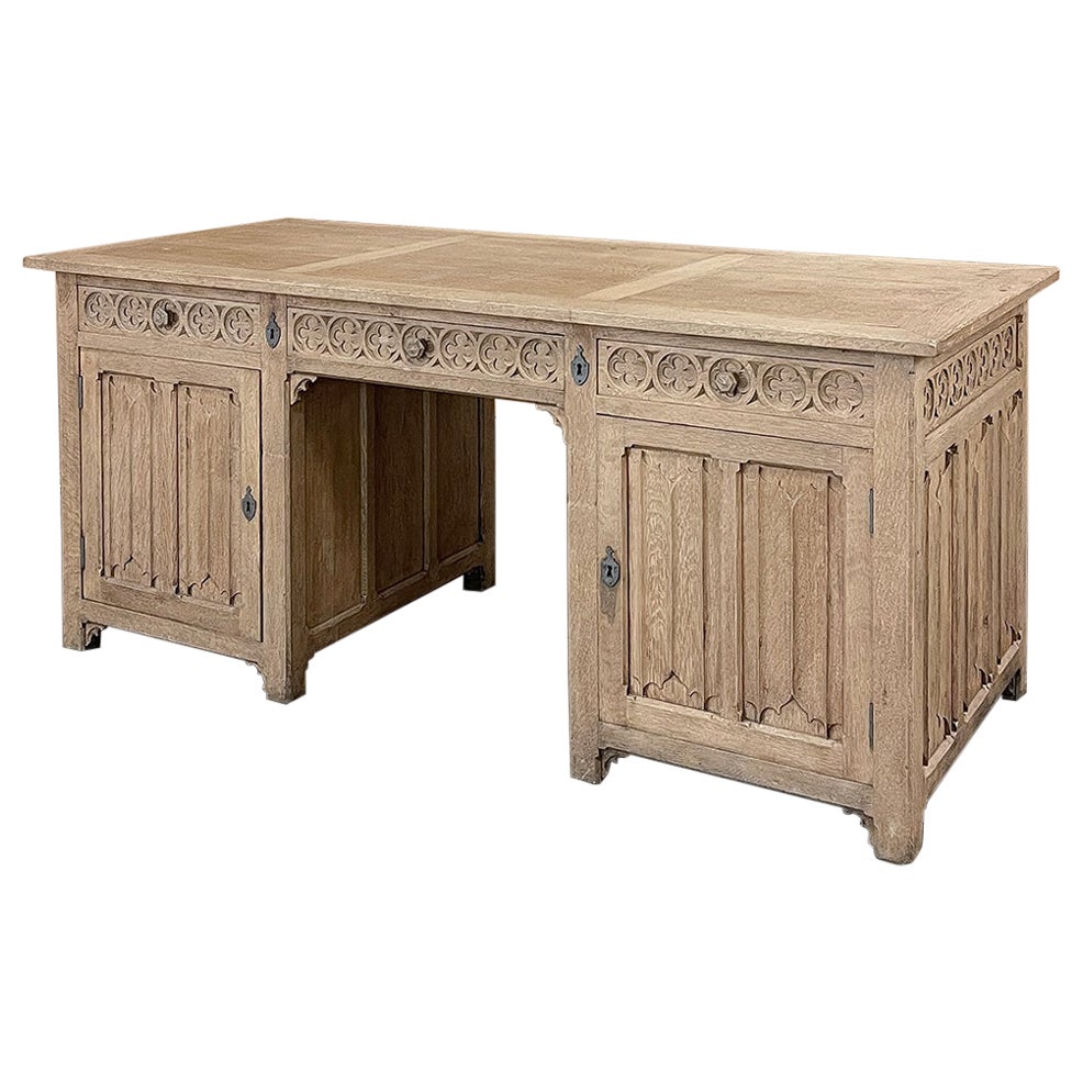 Antique Gothic Stripped Solid Oak Hand-Carved Desk at 1stDibs | antique ...