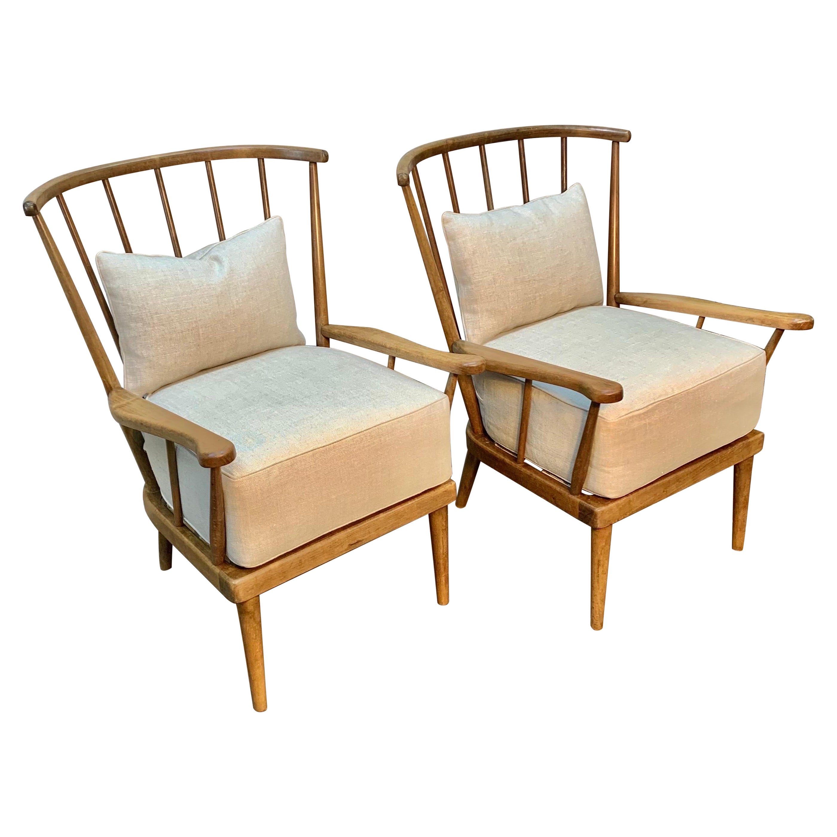 Midcentury French Spindle Back Armchairs, a Pair at 1stDibs