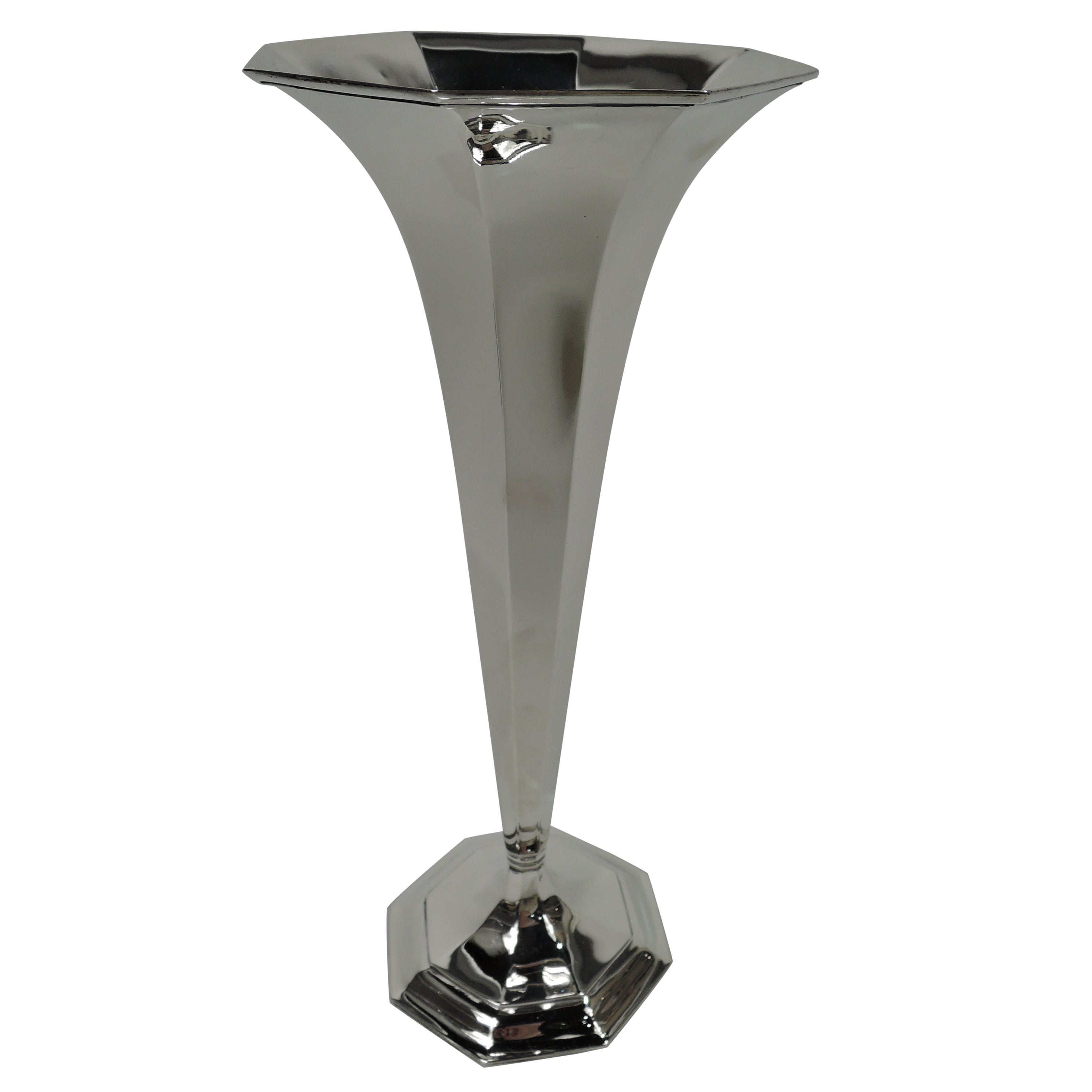 Pair of Art Deco Silver Plate Fluted Trumpet Vases For Sale at 1stDibs