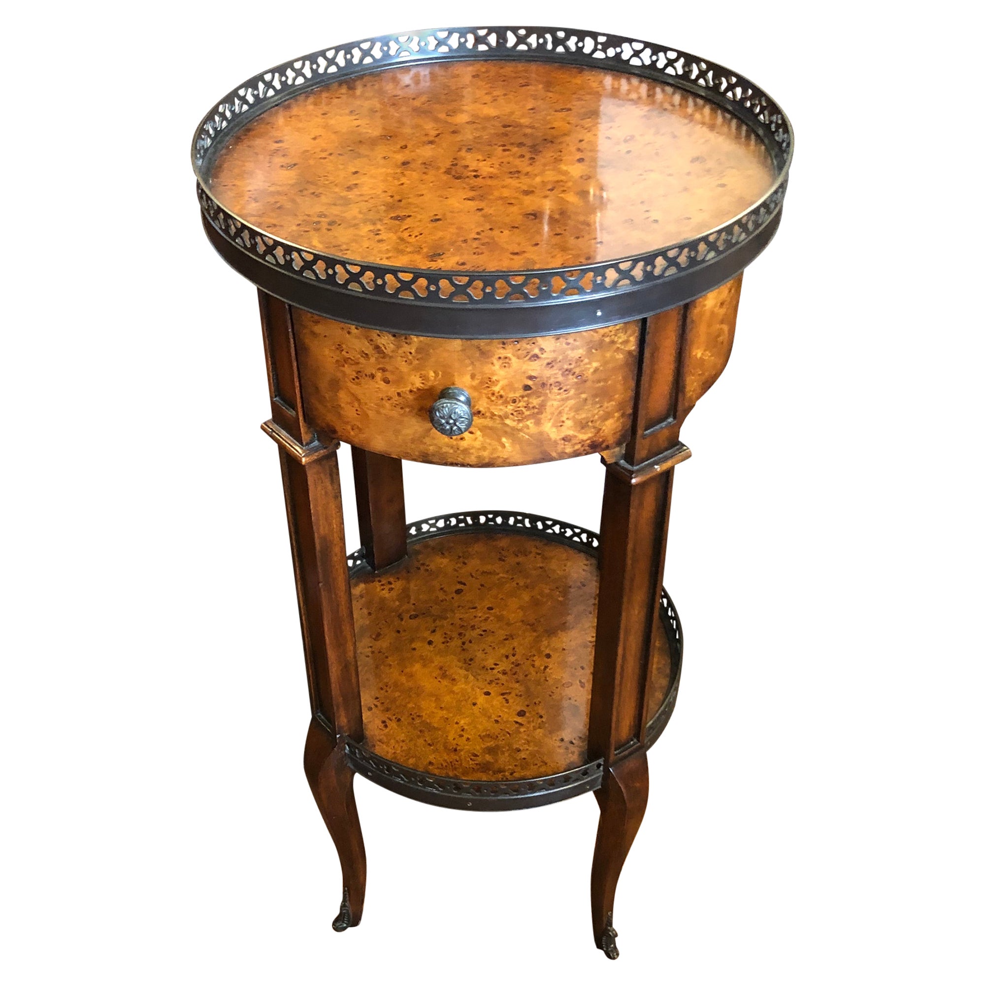 Theodore Alexander Round Burlwood Two Tier Side Table with Drawer For ...