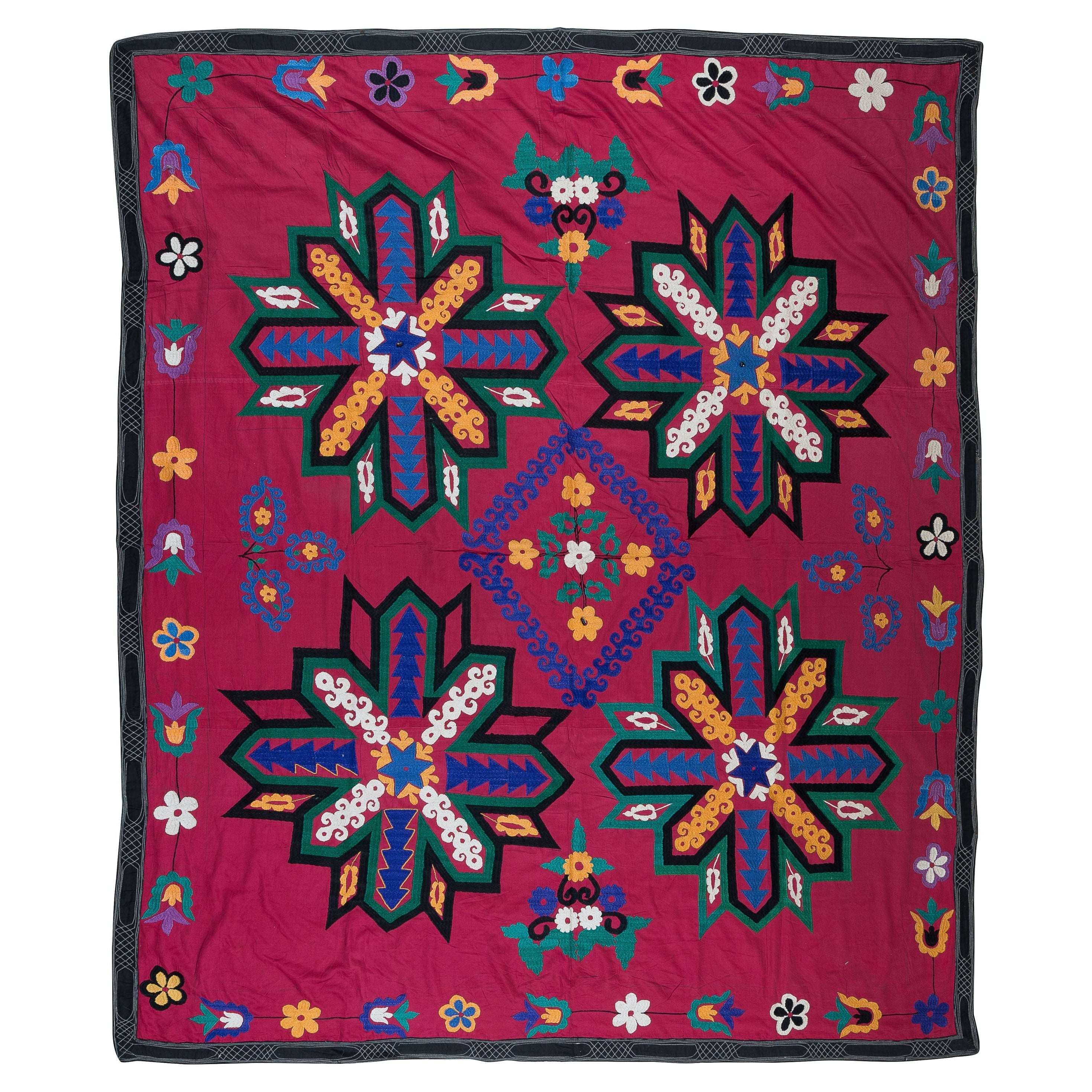 6x7 ft Embroidered Cotton Wall Hanging, One-of-a-Kind Vintage Uzbek ...