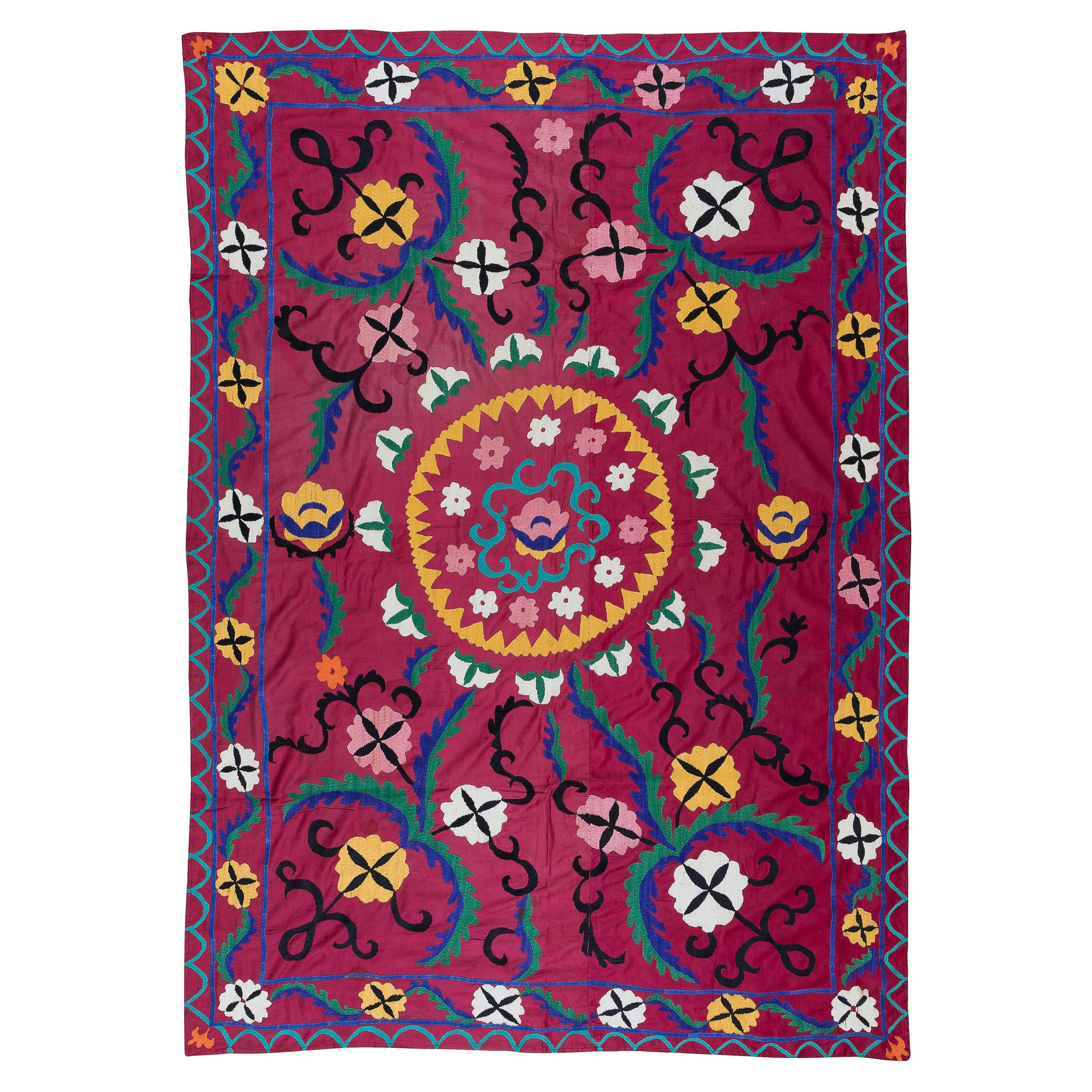 4.3x6 ft One-of-a-Kind Suzani Wall Hanging, Vintage Embroidered Bed ...