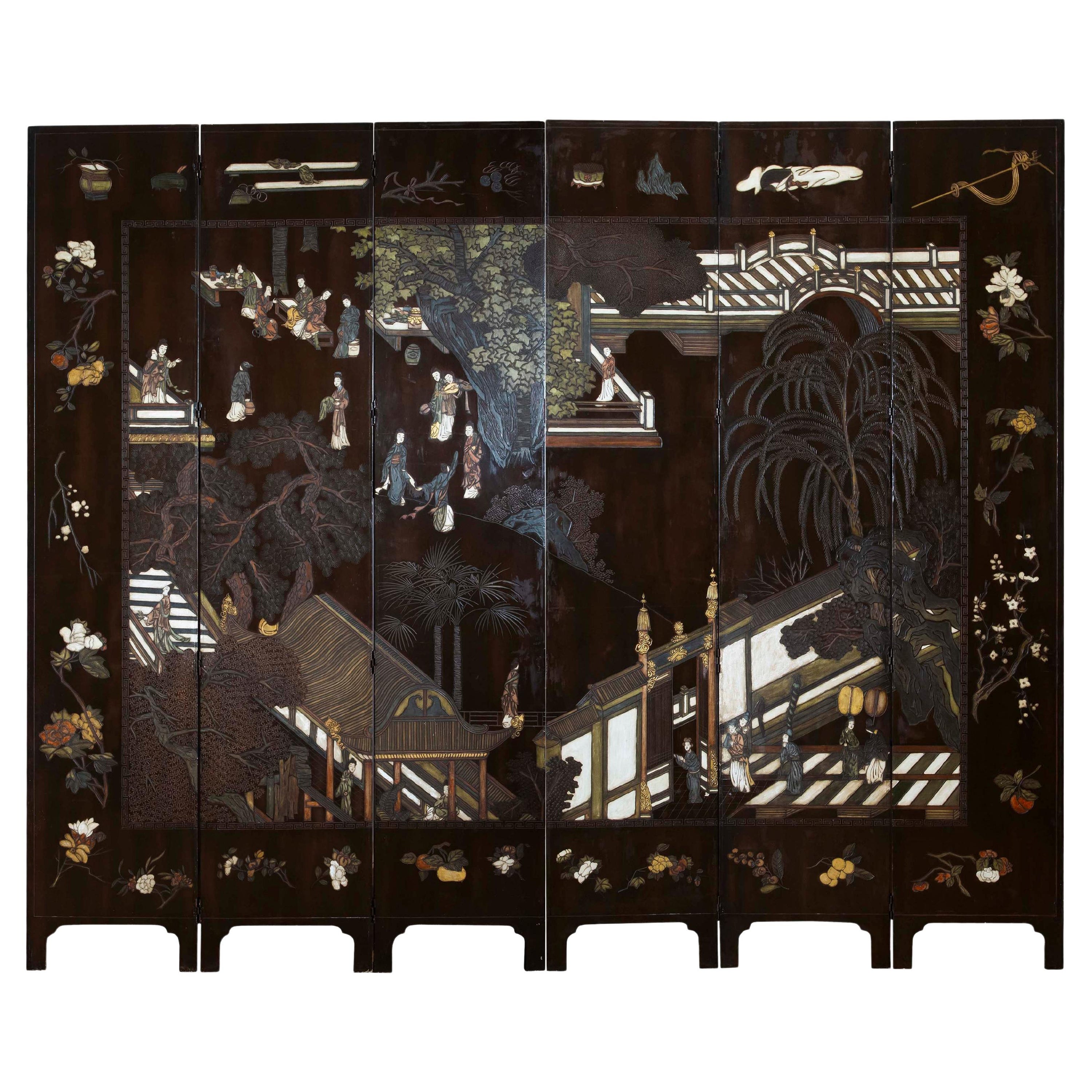 Antique Chinese Red Lacquer Screen For Sale at 1stDibs