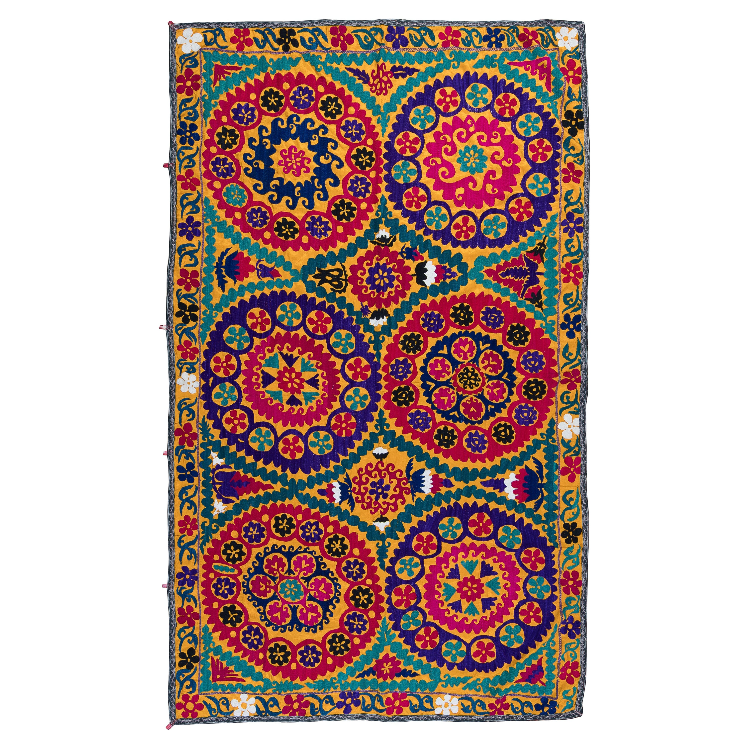 Embroidered Cotton Bedspread, Vintage Tapestry, Multicolor Wall Hanging ...