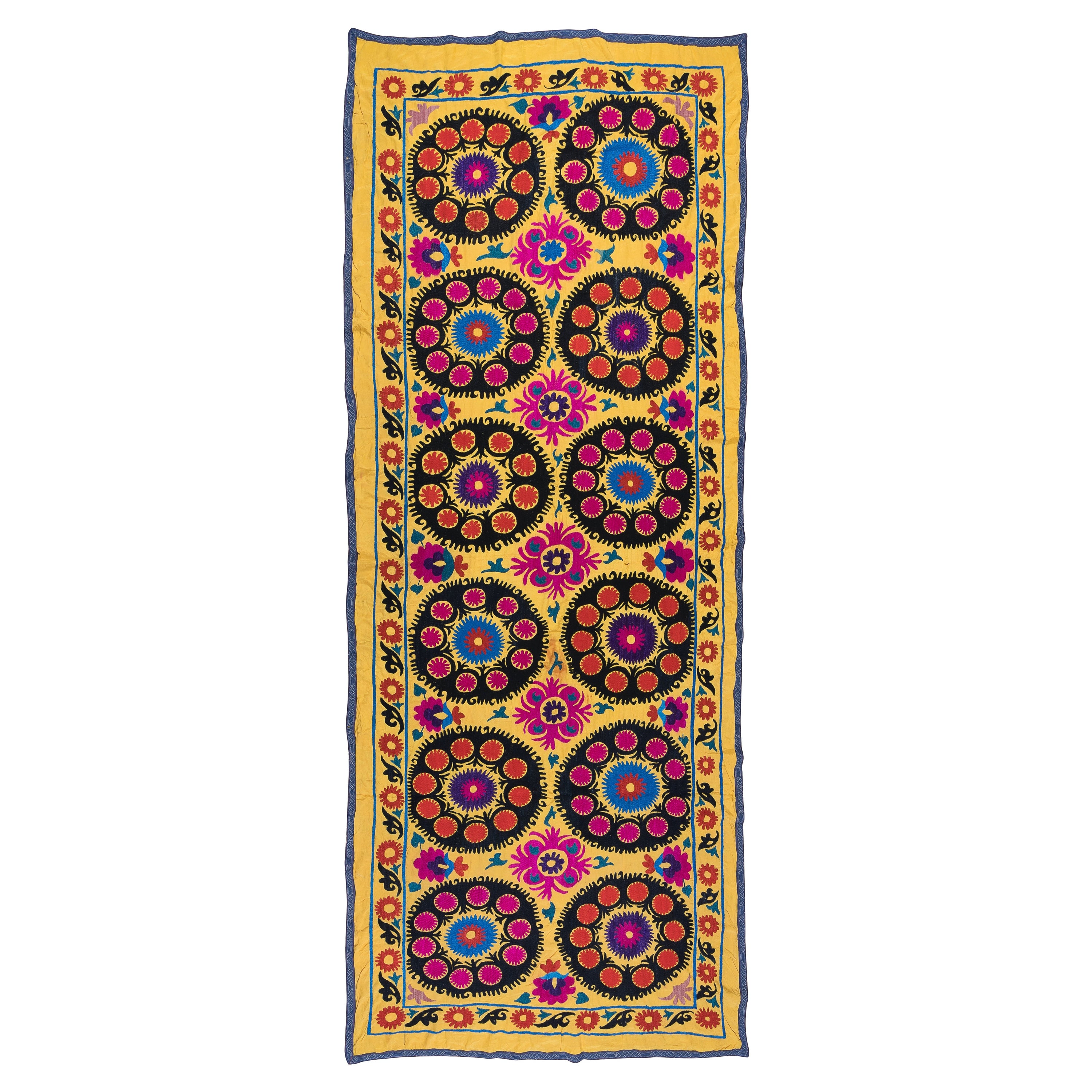 Yellow Vintage Table Runner. Embroidered Wall Hanging, Bedspread For ...