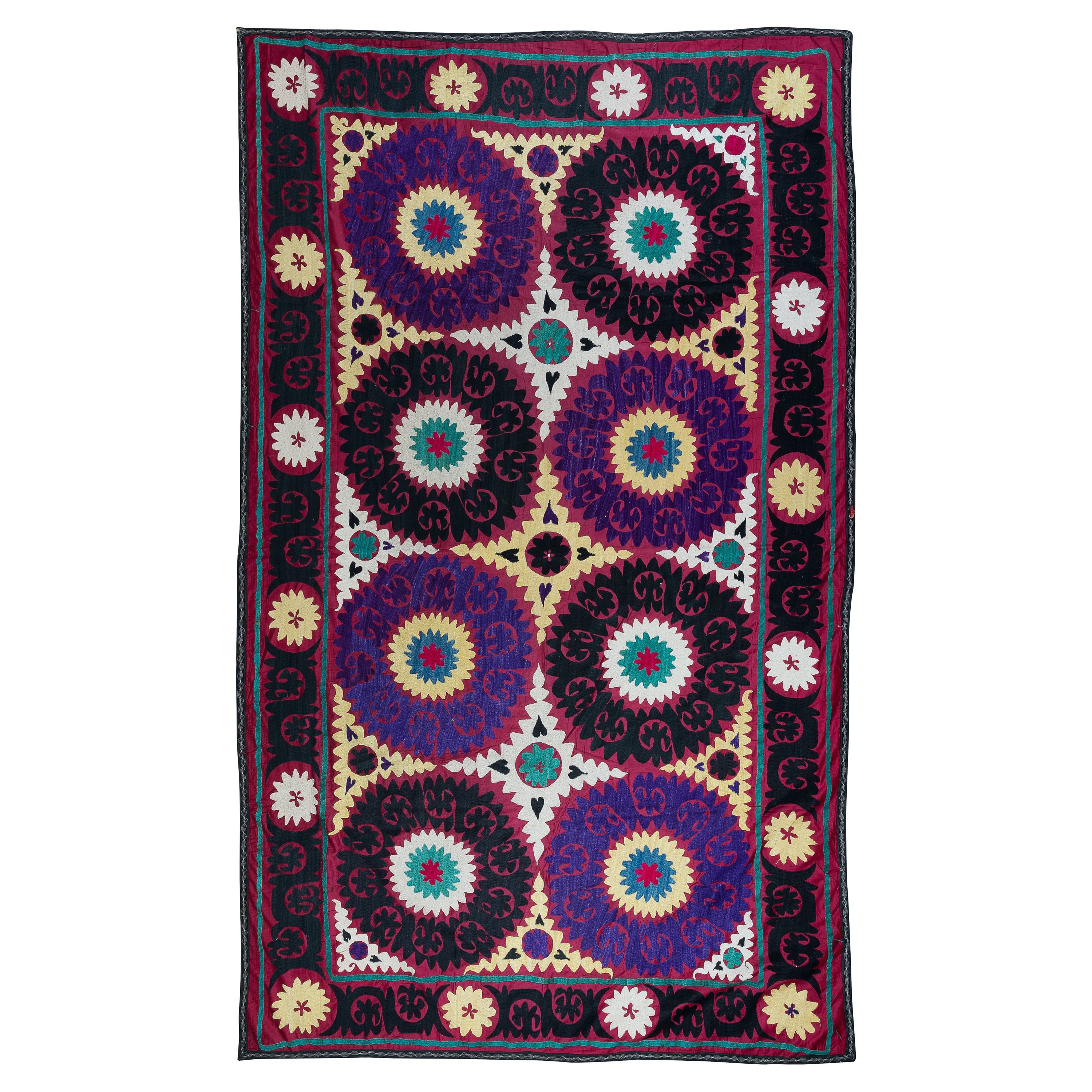Hand Embroidered Wall Hanging, Colorful Vintage Suzani Cotton Bed Cover ...