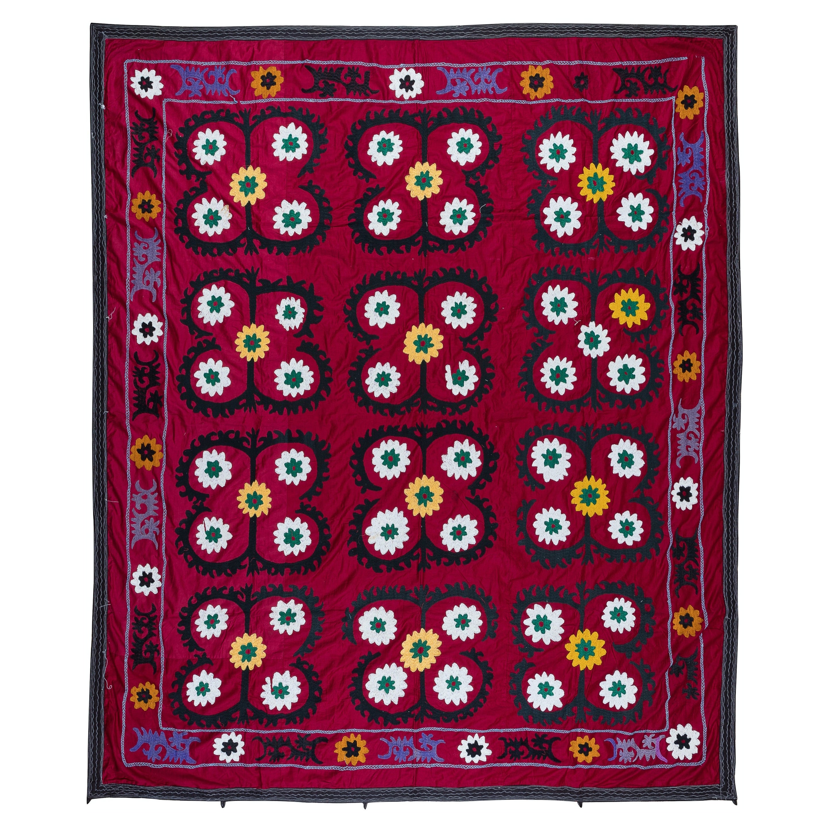 Hand Embroidered Bedspread, Vintage Suzani Tapestry, Uzbek Red Throw ...