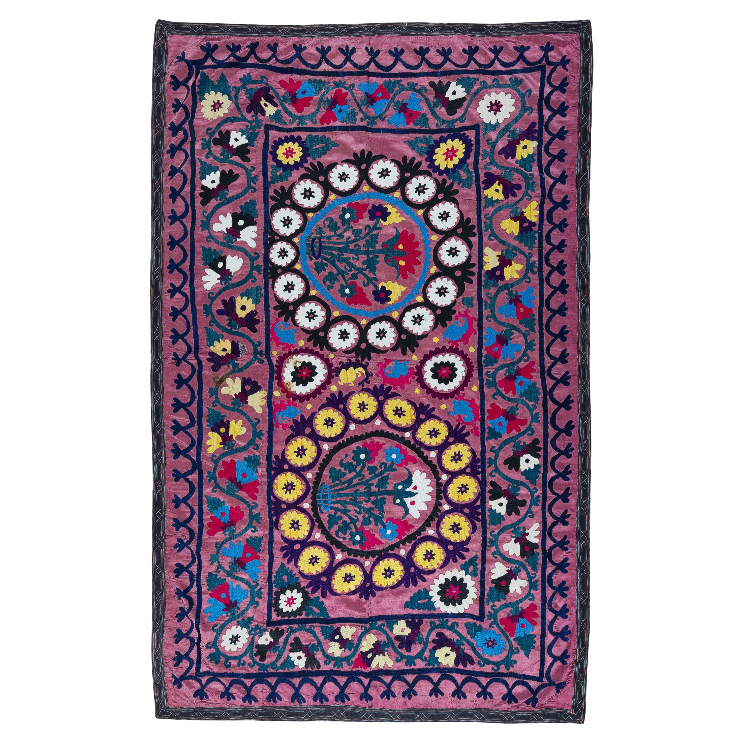 Handmade Suzani Cotton Bed Cover, Vintage Embroidered Wall Hanging For ...