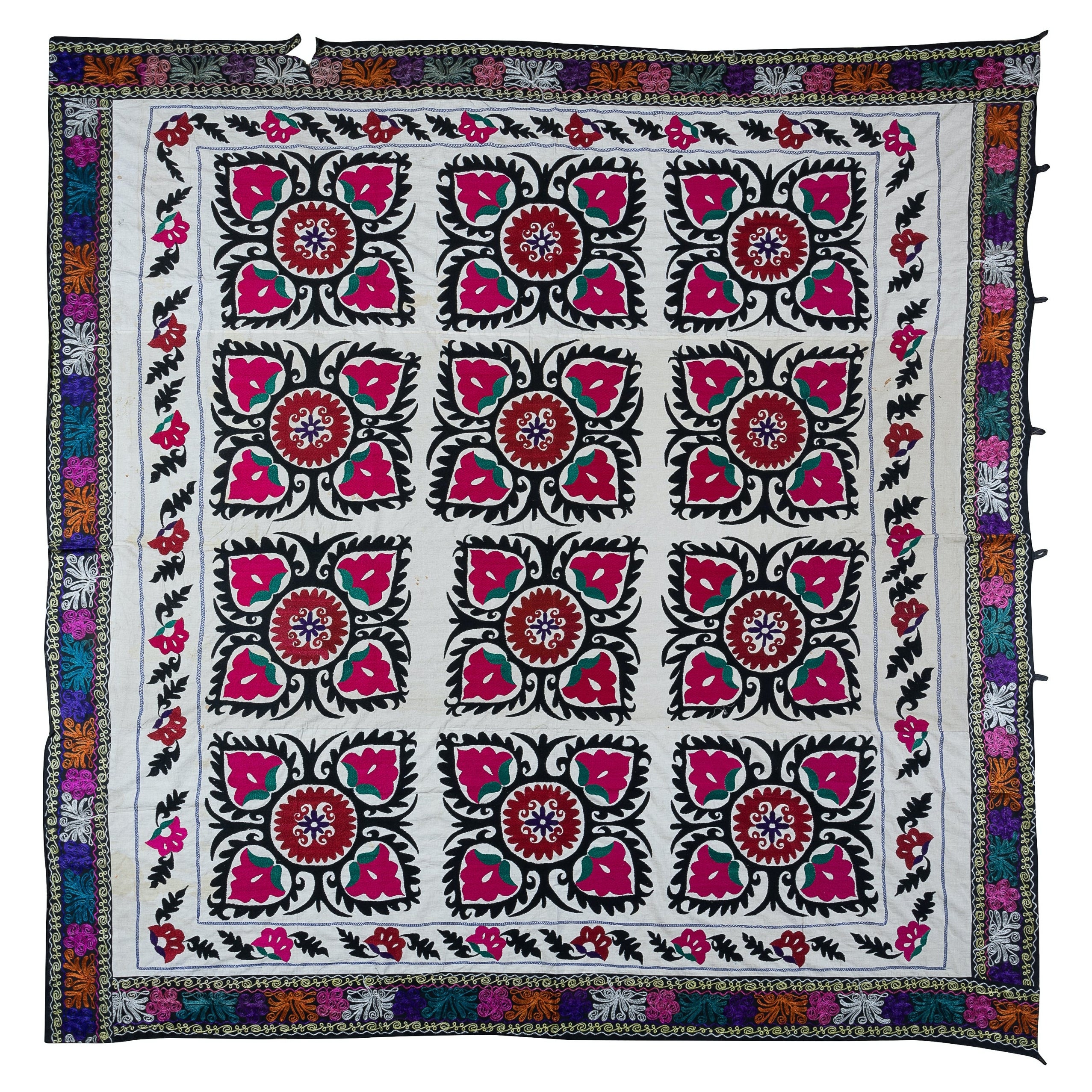 Vintage Suzani Large Bed Cover, Hand Embroidered Cotton Table Cover For ...