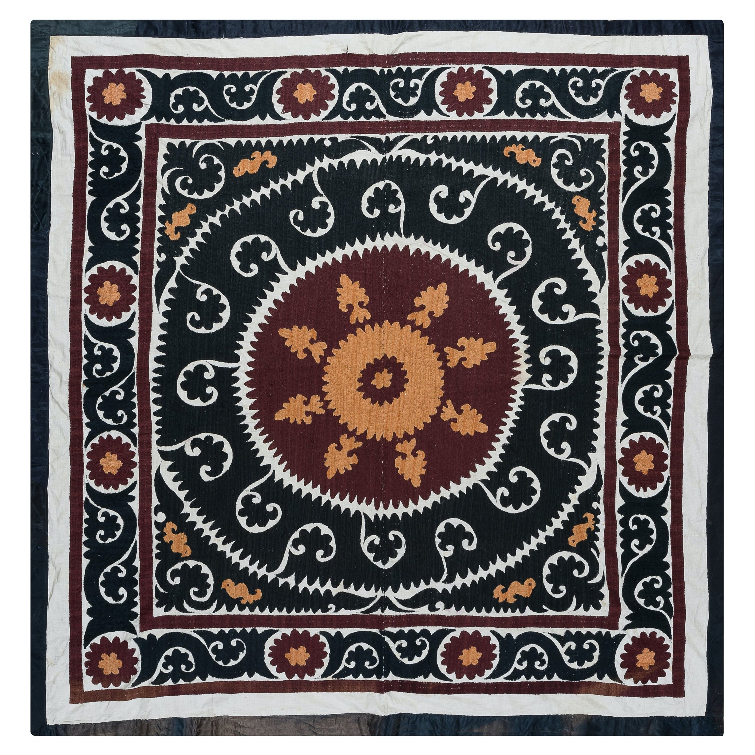 Suzani Fabric Bed Cover, Vintage Uzbek Hand Embroidered Wall Hanging ...