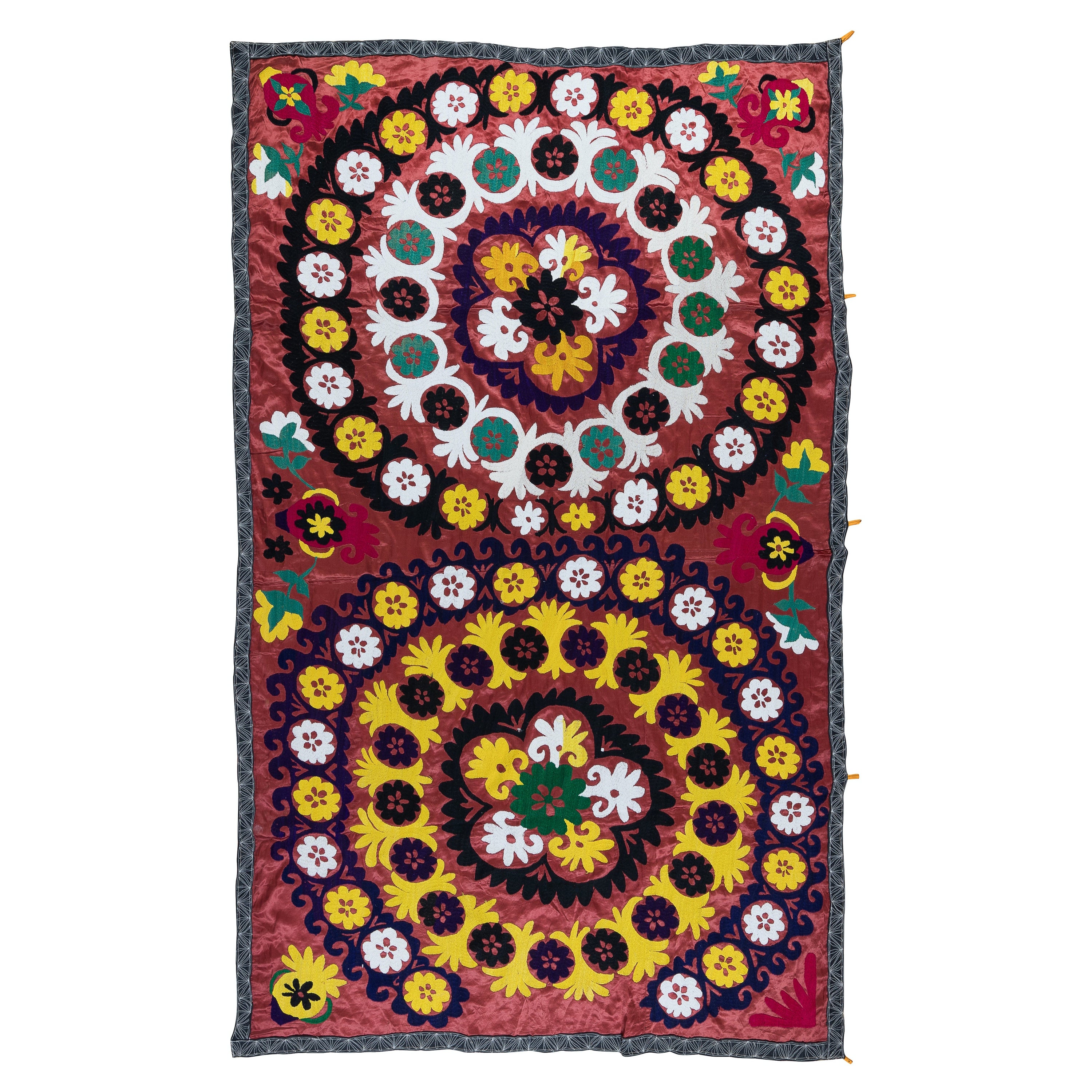Hand Embroidered Bedspread, Vintage Suzani Tapestry, Uzbek Red Throw ...