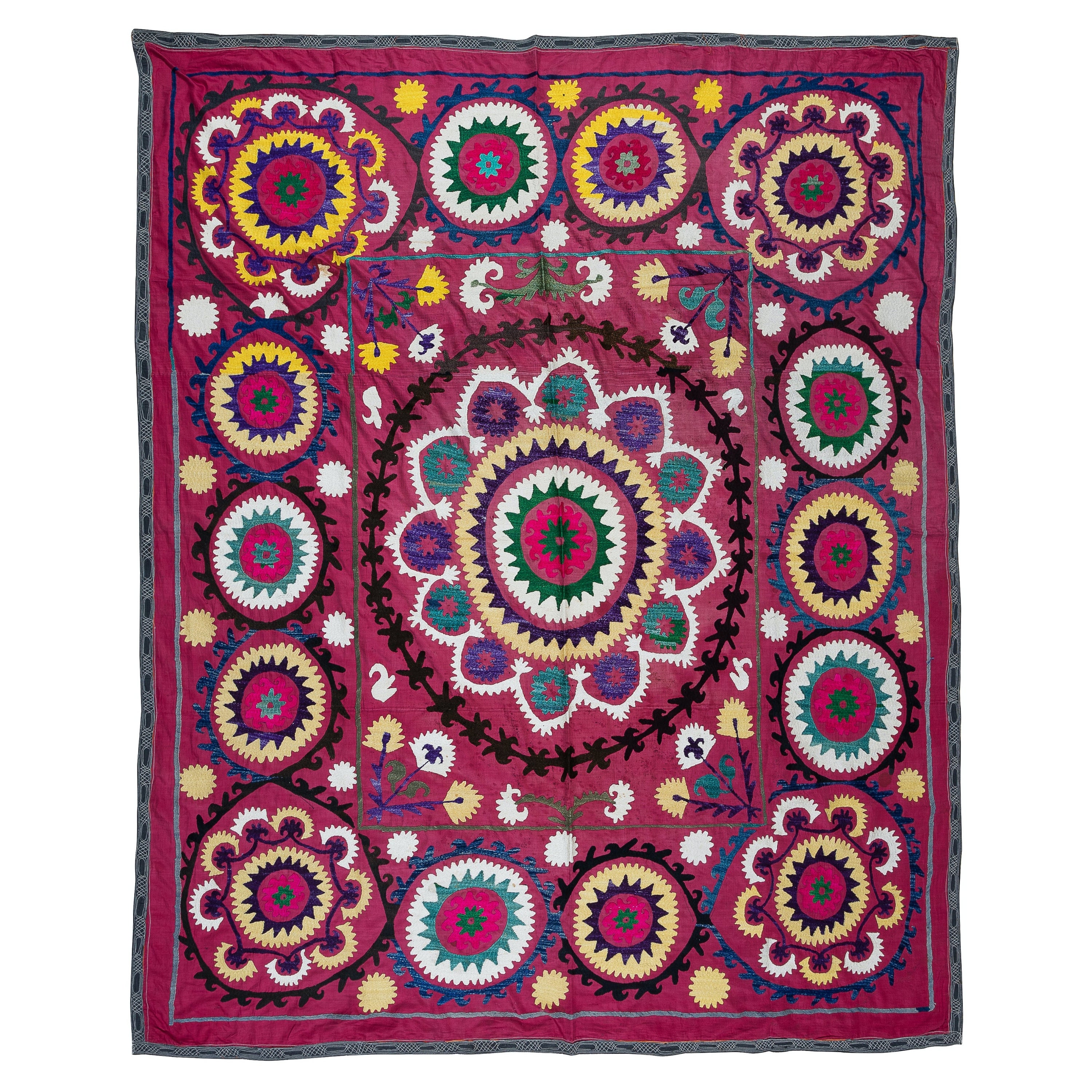 Embroidered Wall Hanging, Suzani Tablecloth, Vintage Bedspread in Red ...