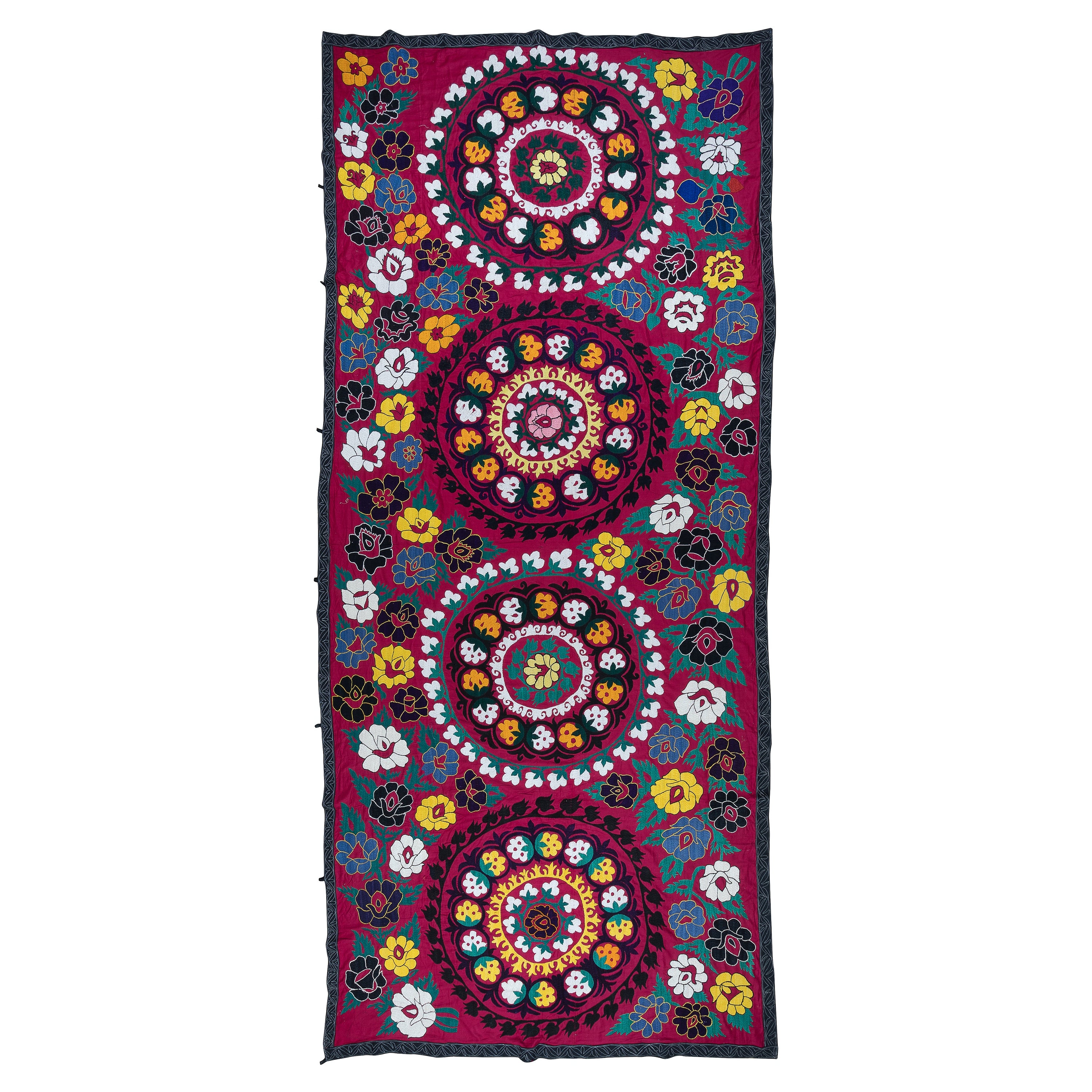 Embroidered Wall Hanging, Suzani Tablecloth, Vintage Bedspread in Red ...