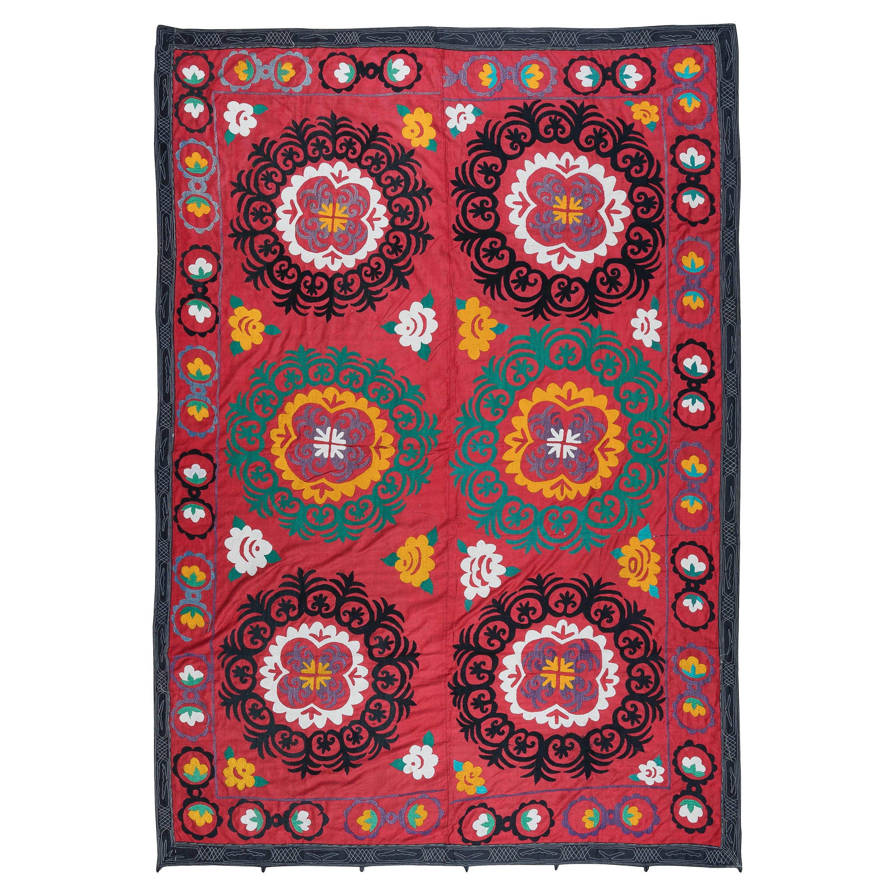 Embroidered Suzani Cotton Needlework Bed Cover, Wall Decor Fabric For ...