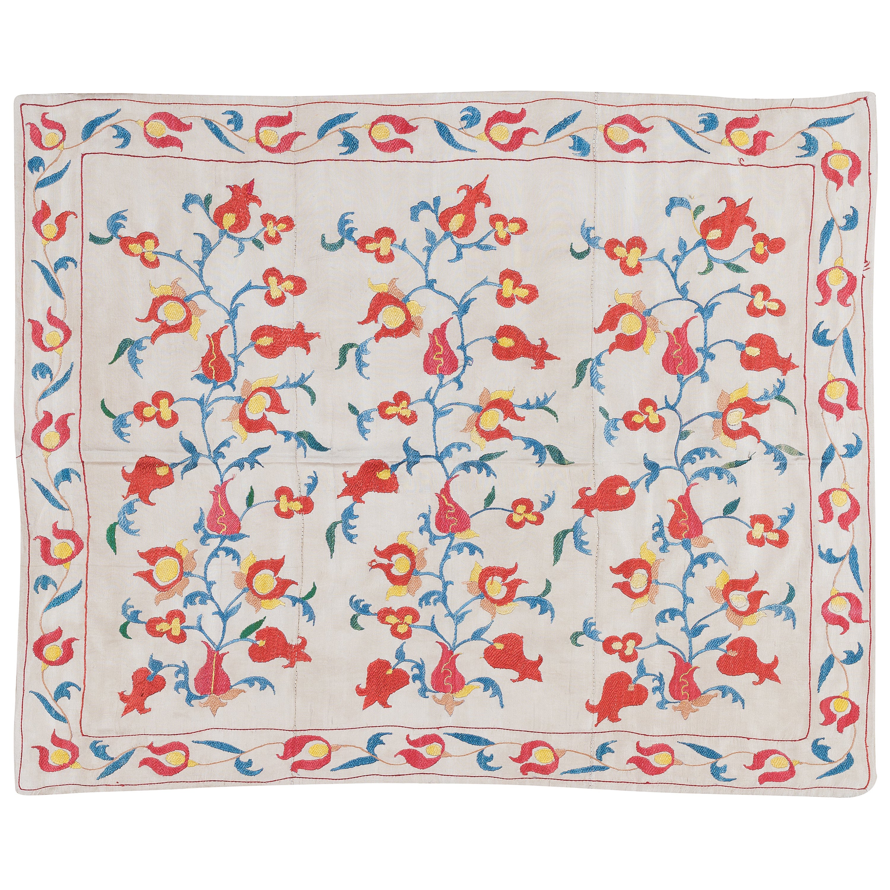 All Silk Suzani Fabric Wall Hanging, New Floral Embroidered Bedspread ...