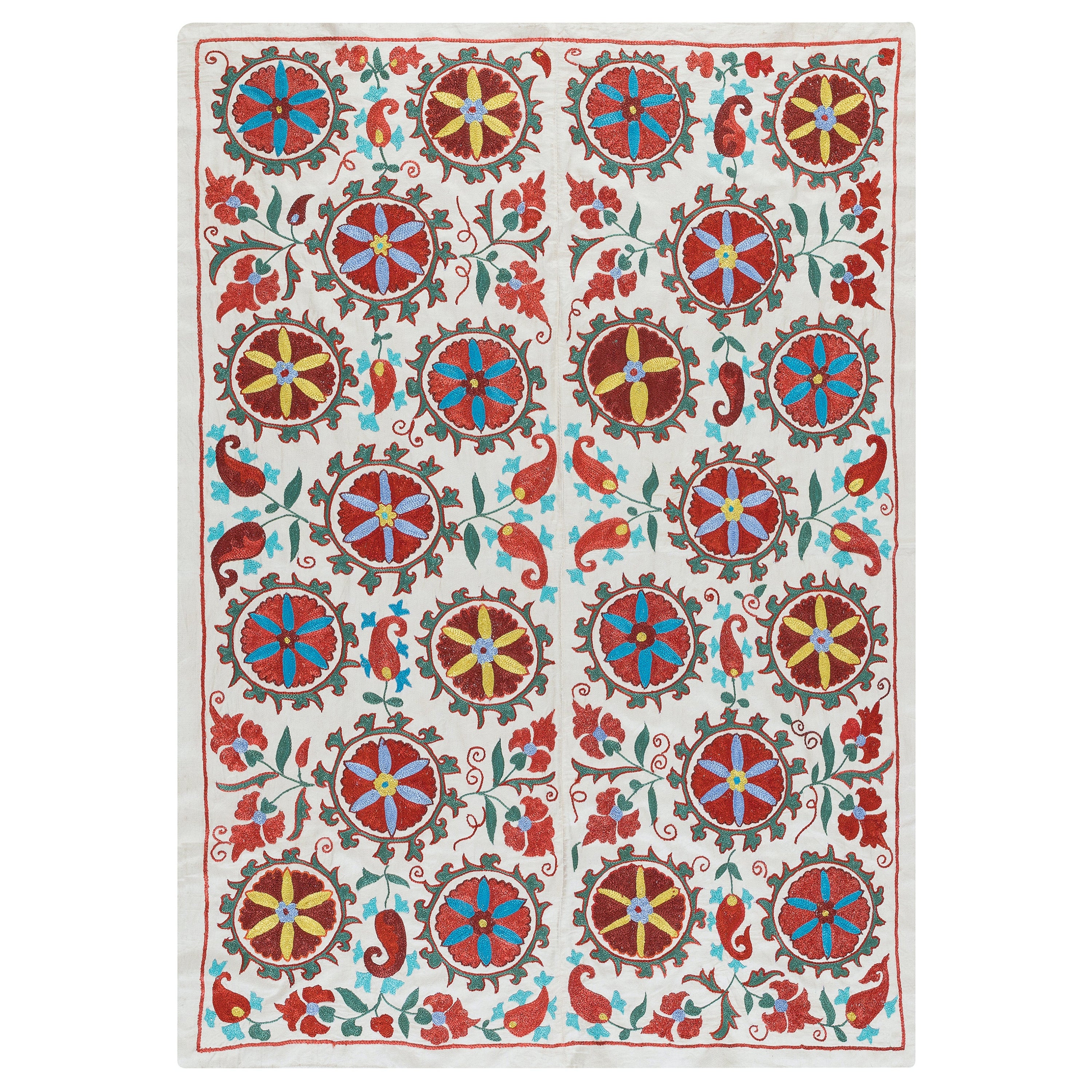 100% Silk Suzani Wall Hanging, New Floral Hand Embroidered Bed Cover ...