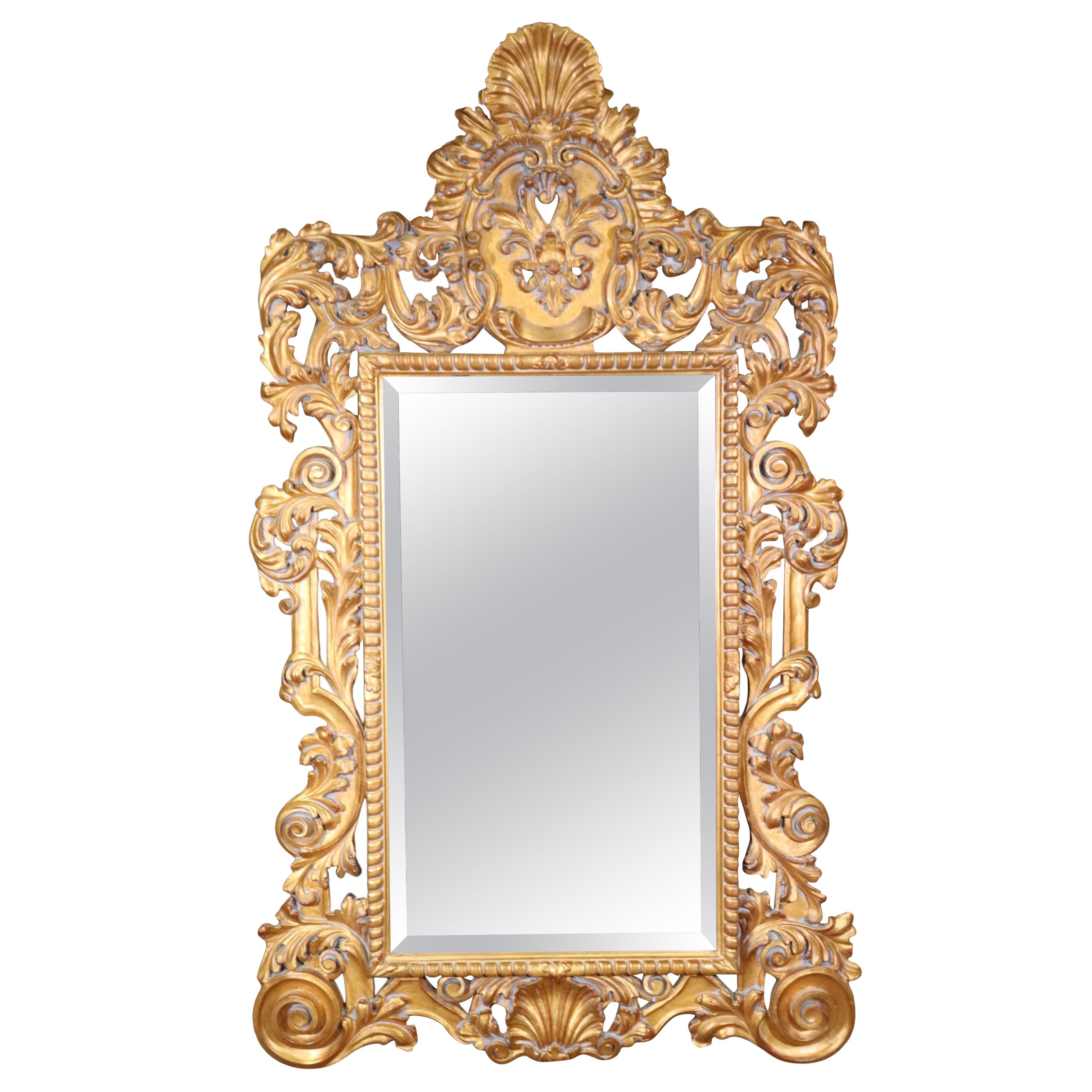 Specchio da parete rococò del 18° secolo elaborato e intagliato a mano ...