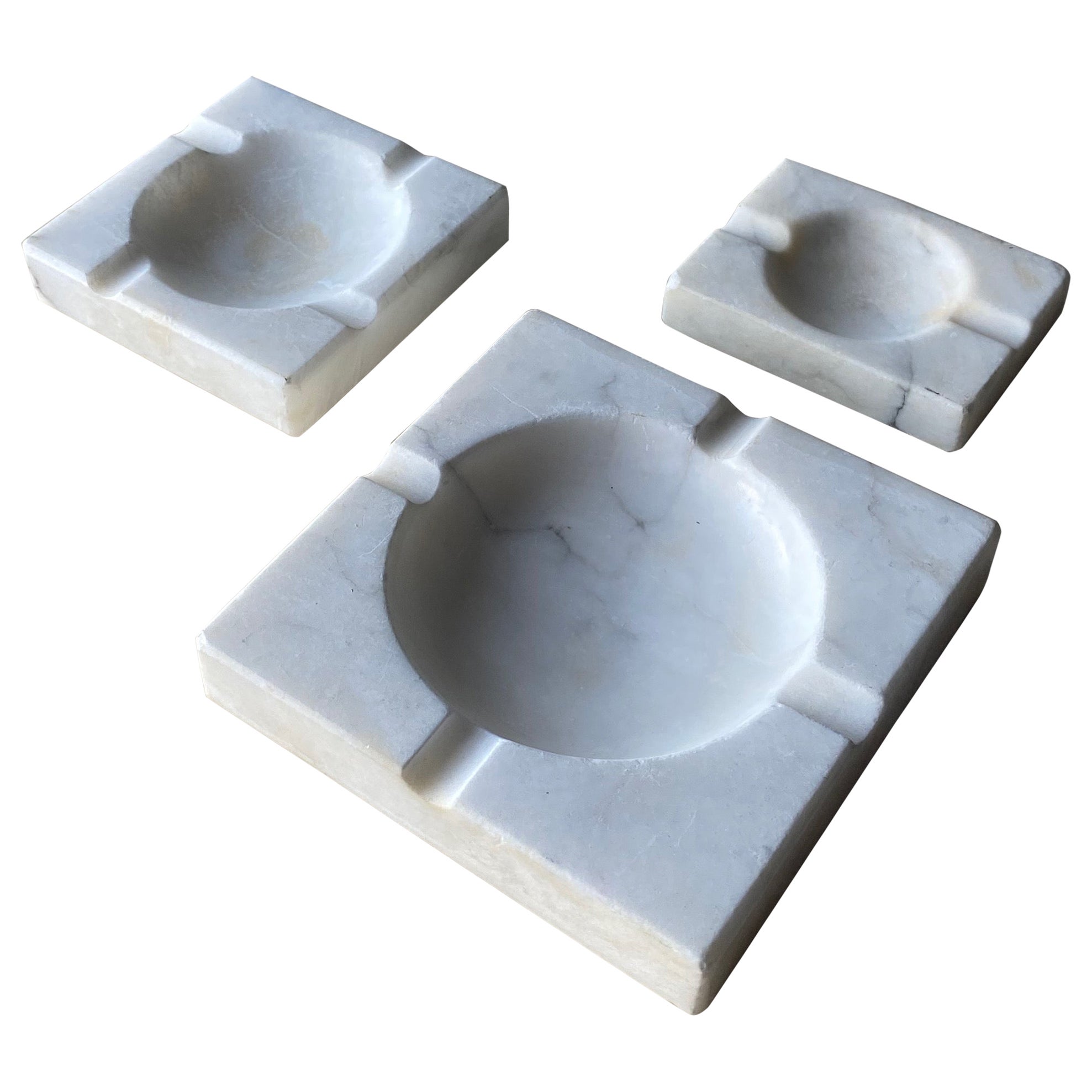 Vintage Trio of White Stone Ashtrays For Sale at 1stDibs
