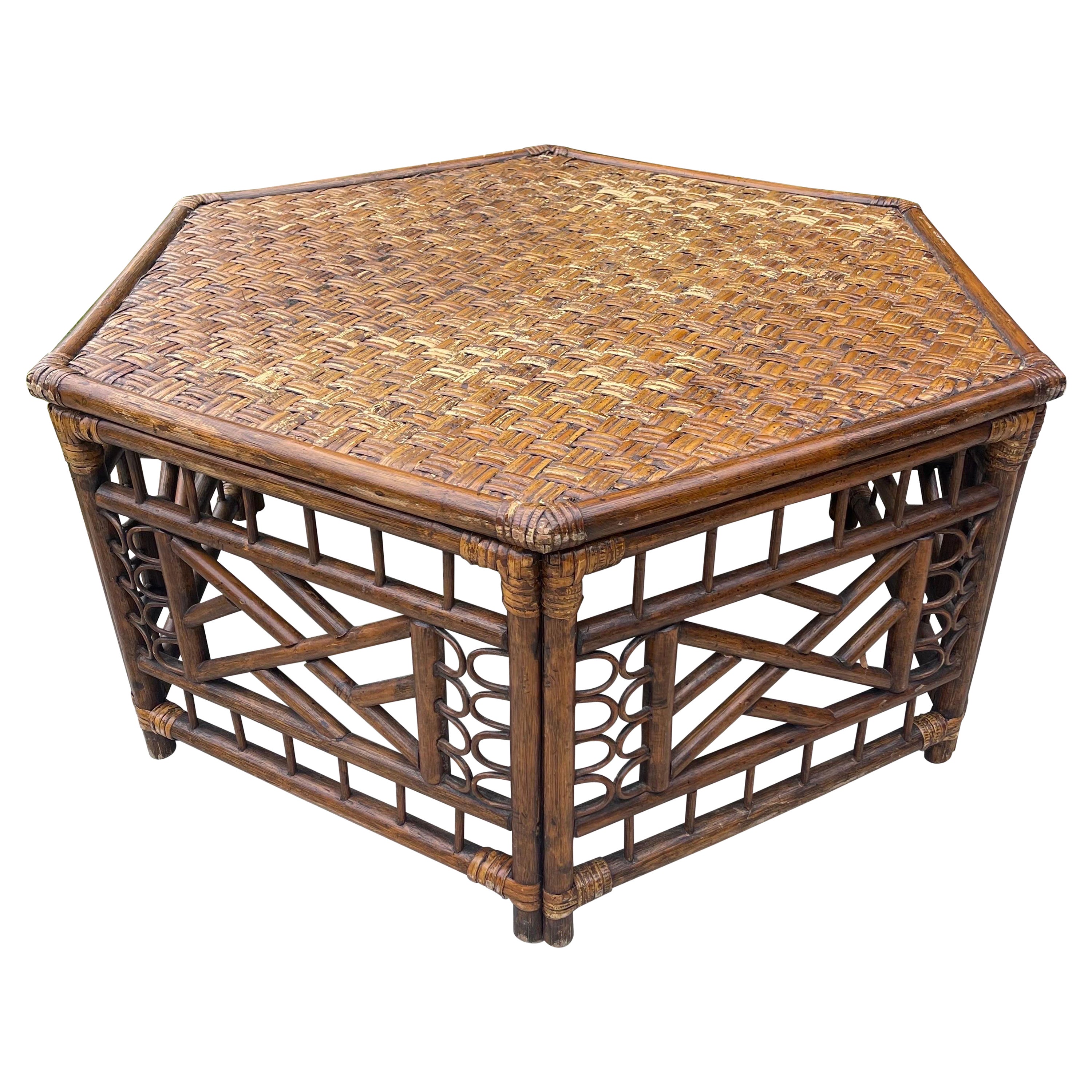 Brighton Style Rattan Bamboo Cane Chinese Chippendale Hexagonal Coffee ...