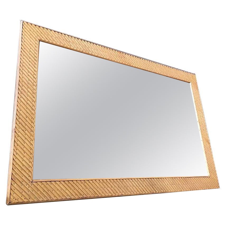 Restored Stick Rattan Rectangle Peach Glass Mirror with Nail Heads For ...