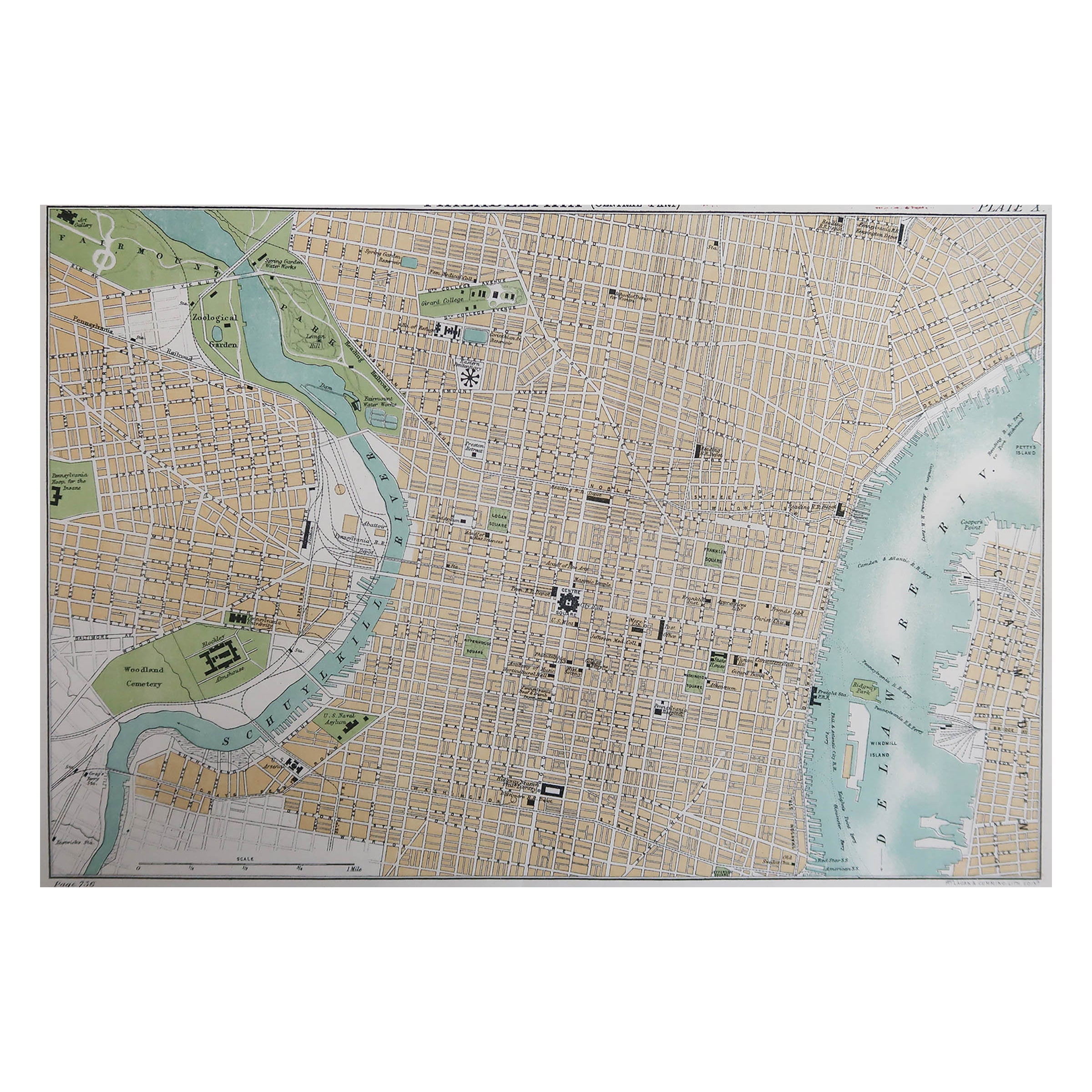 Large Original Antique City Plan of Philadelphia, USA, circa 1900 For ...