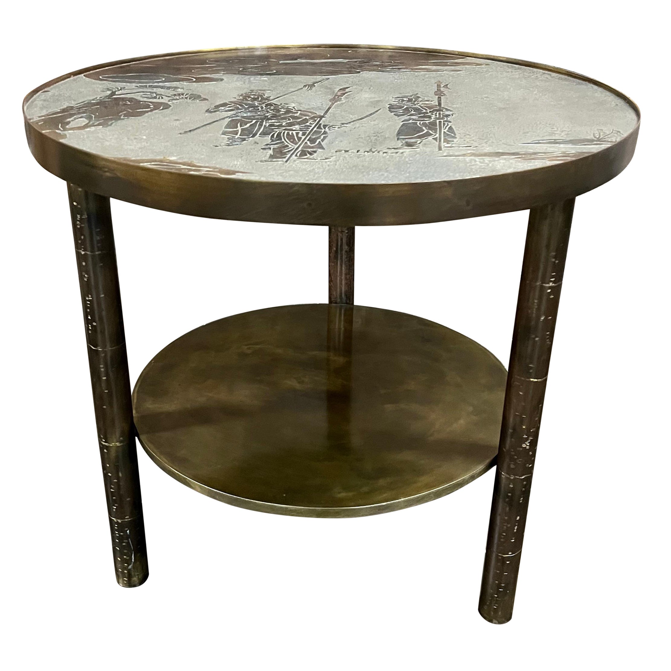 Philip and Kelvin LaVerne "Ming" Round Side Table with Shelf in Bronze ...
