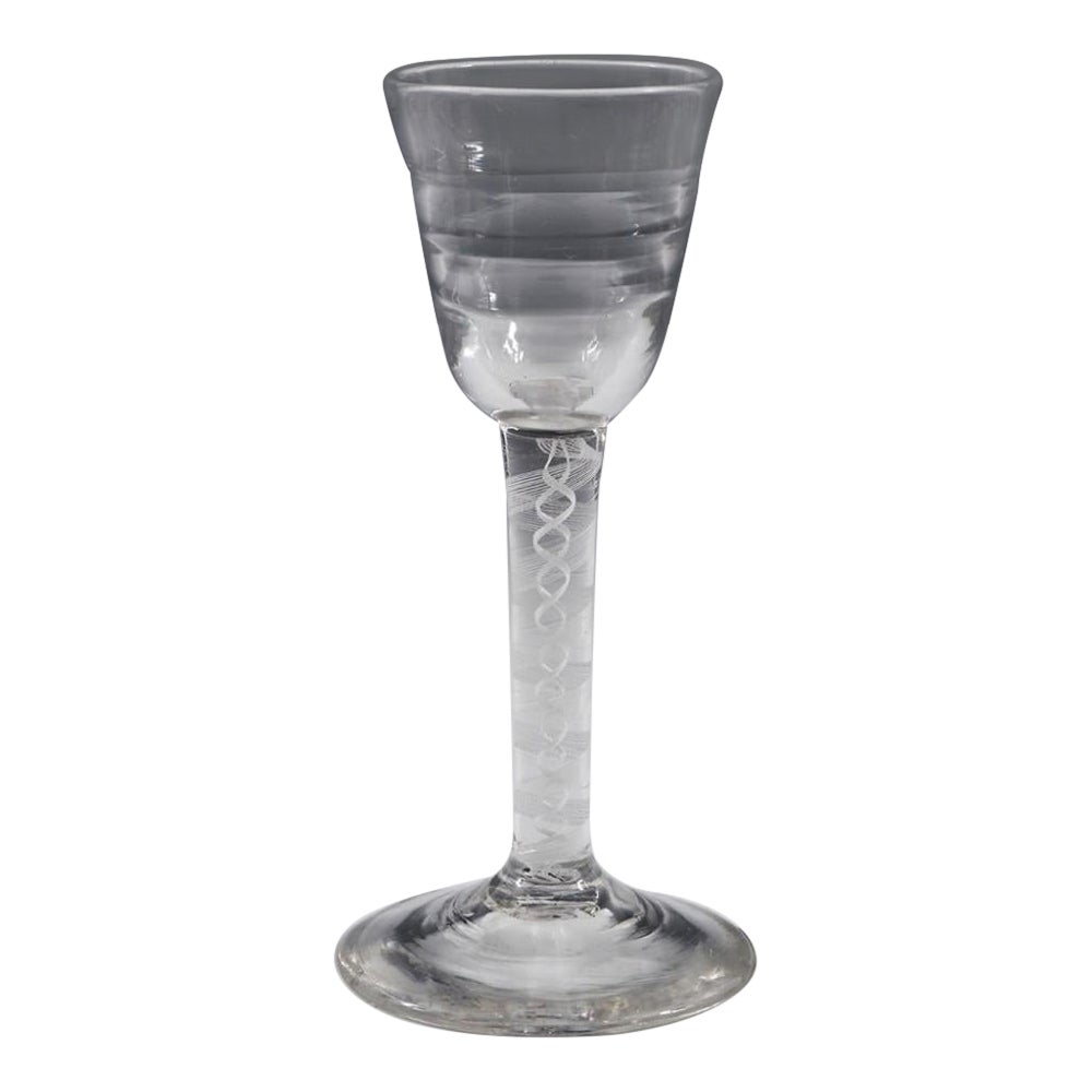 An Engraved Opaque Twist Stem Wine Glass, c1760 For Sale at 1stDibs
