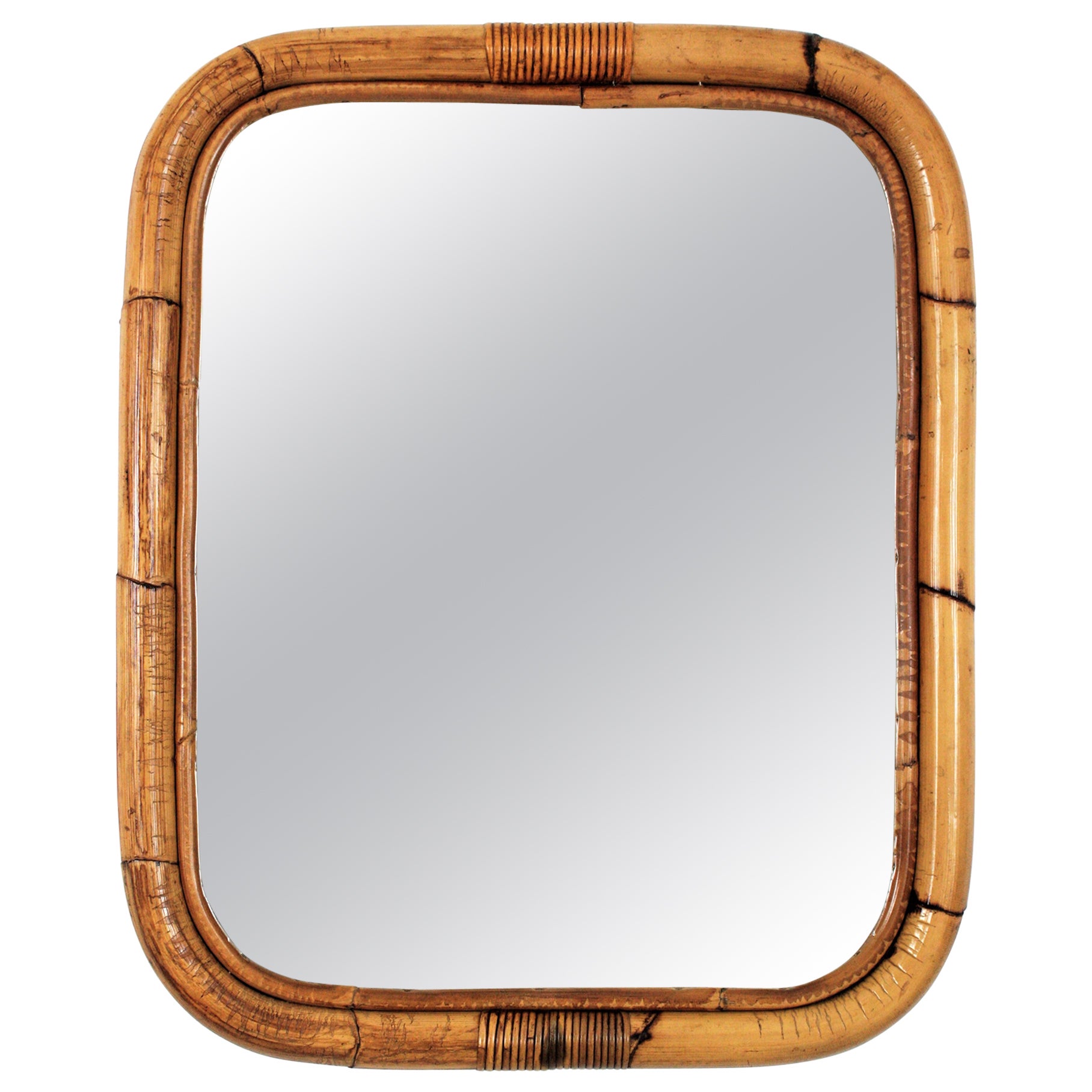 Bamboo Rattan Large Rectangular Mirror with Geometric Frame, 1960s For ...