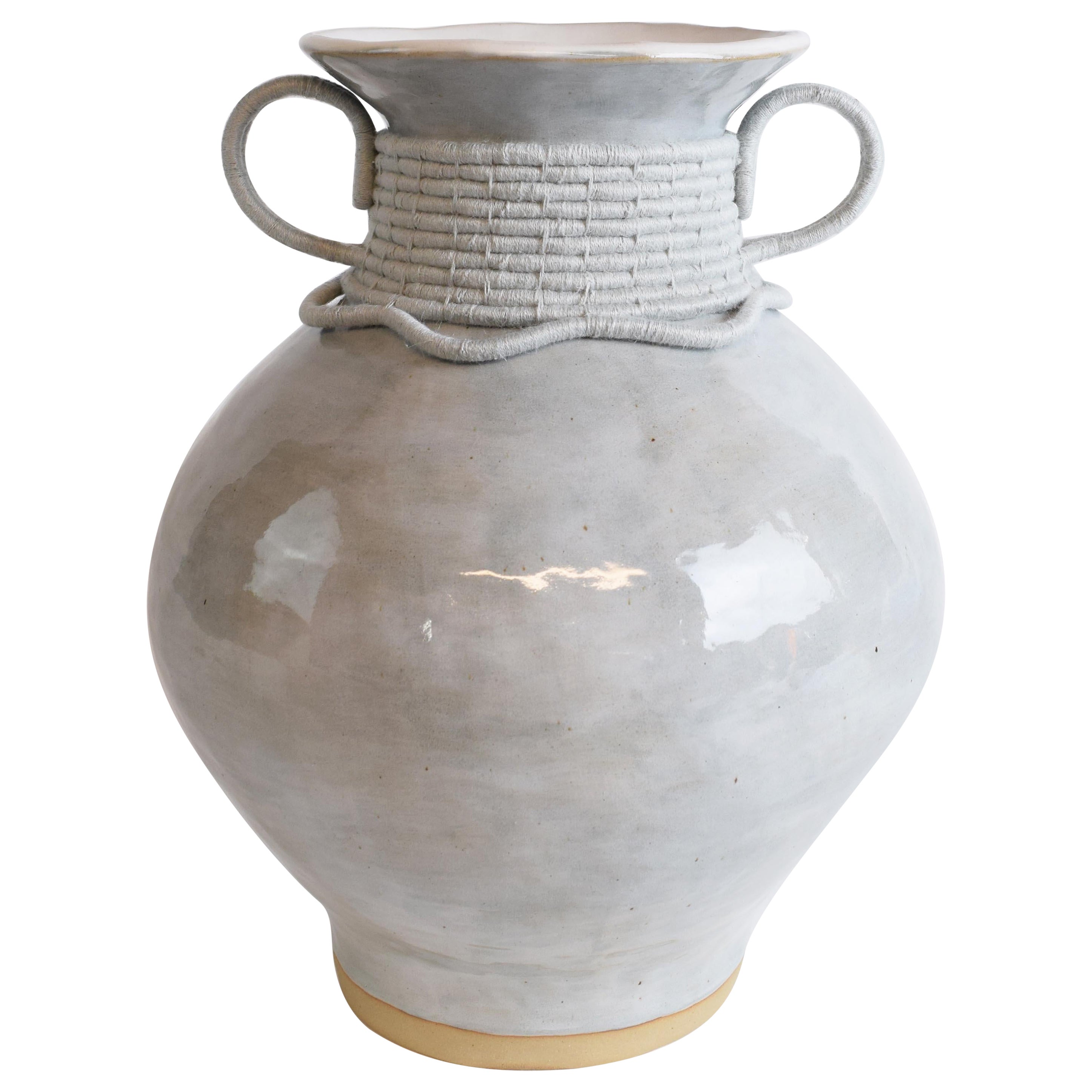 One of a Kind Handmade Ceramic Vase #785, Light Blue Glaze, Woven Blue ...