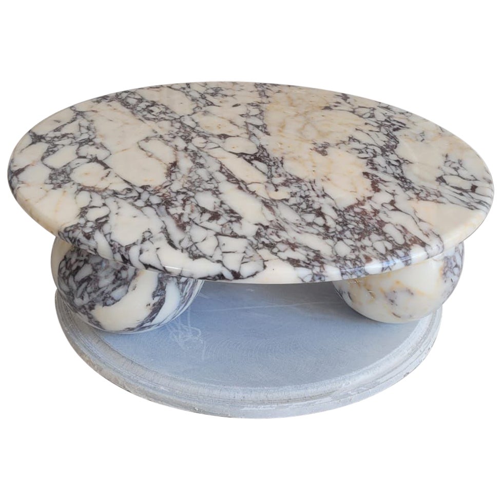 Round Coffee Table with Ball Sphere Legs Base in Violet Viola Calacatta ...