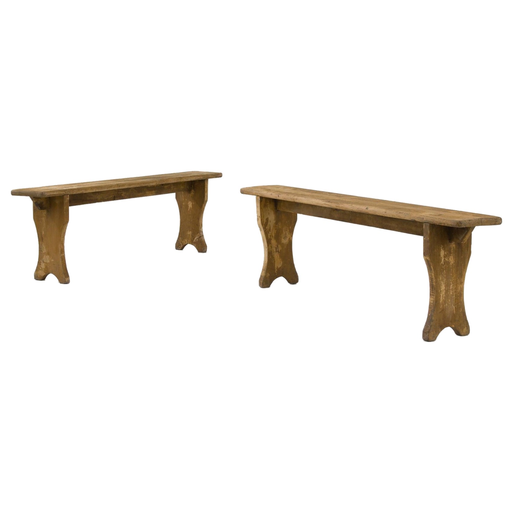 1900s French Country Wooden Benches, a Pair For Sale at 1stDibs