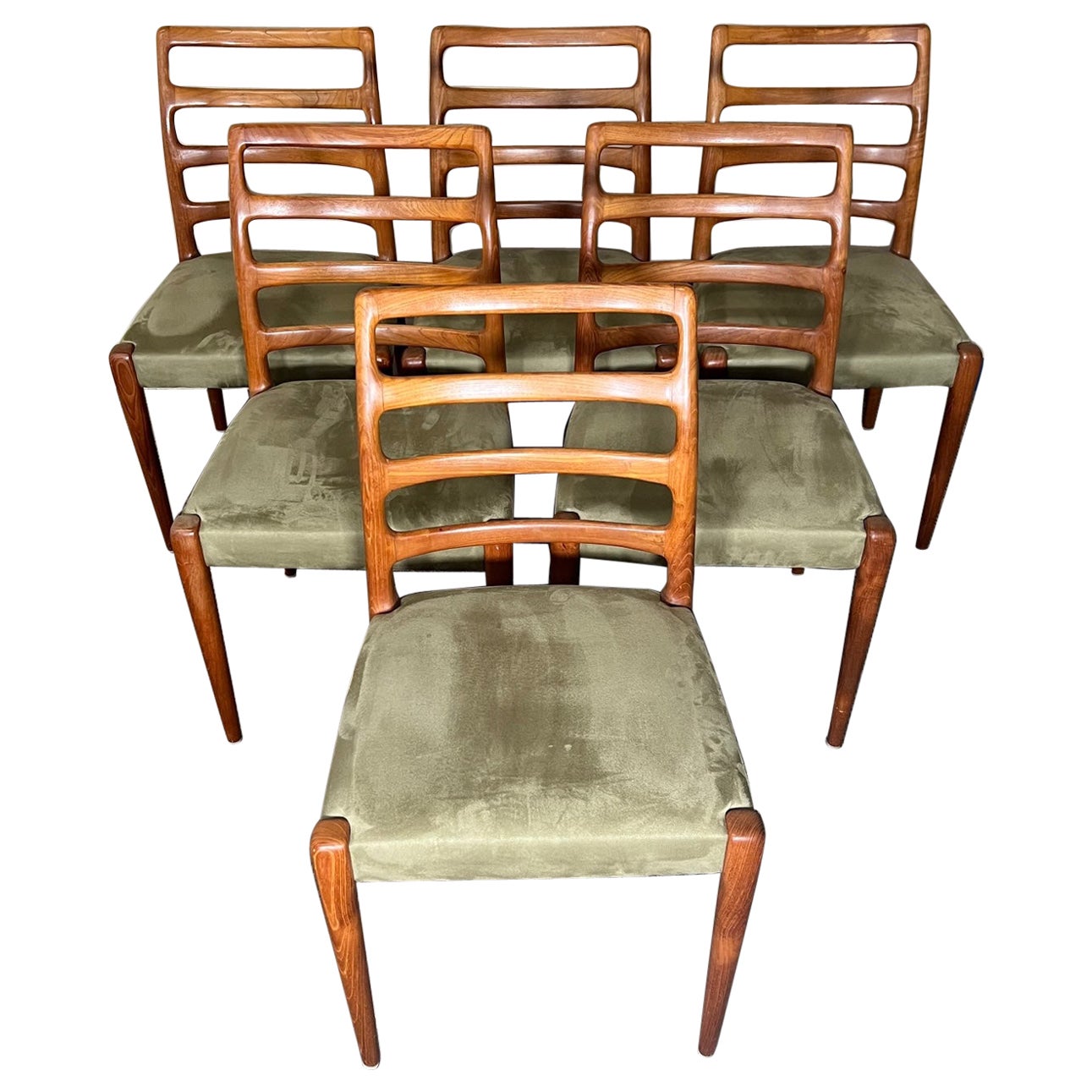 Set Of 6 Teak Danish Modern Slat Back Dining Room Chairs At 1stdibs