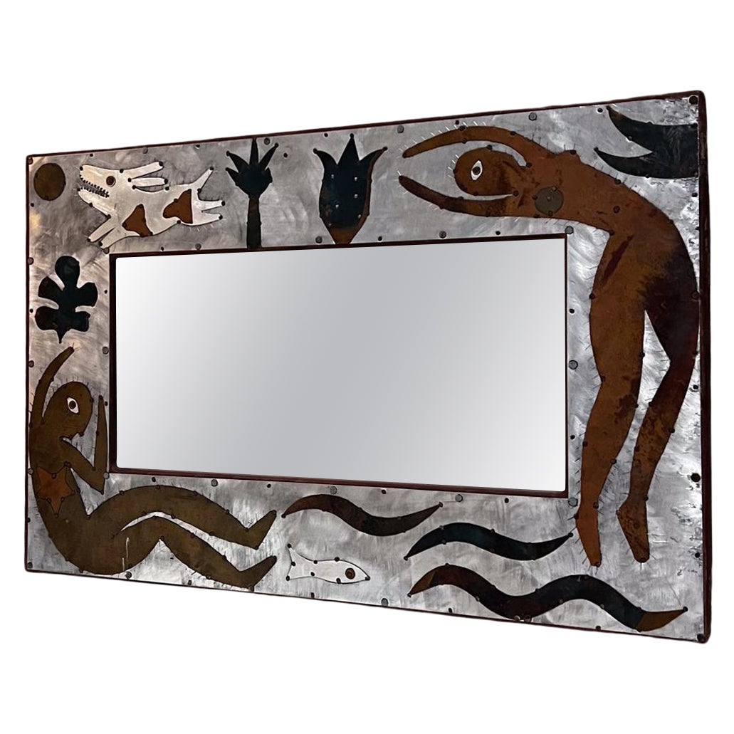 Beautiful original 1960s metal wall mirror in a loop design in gold ...