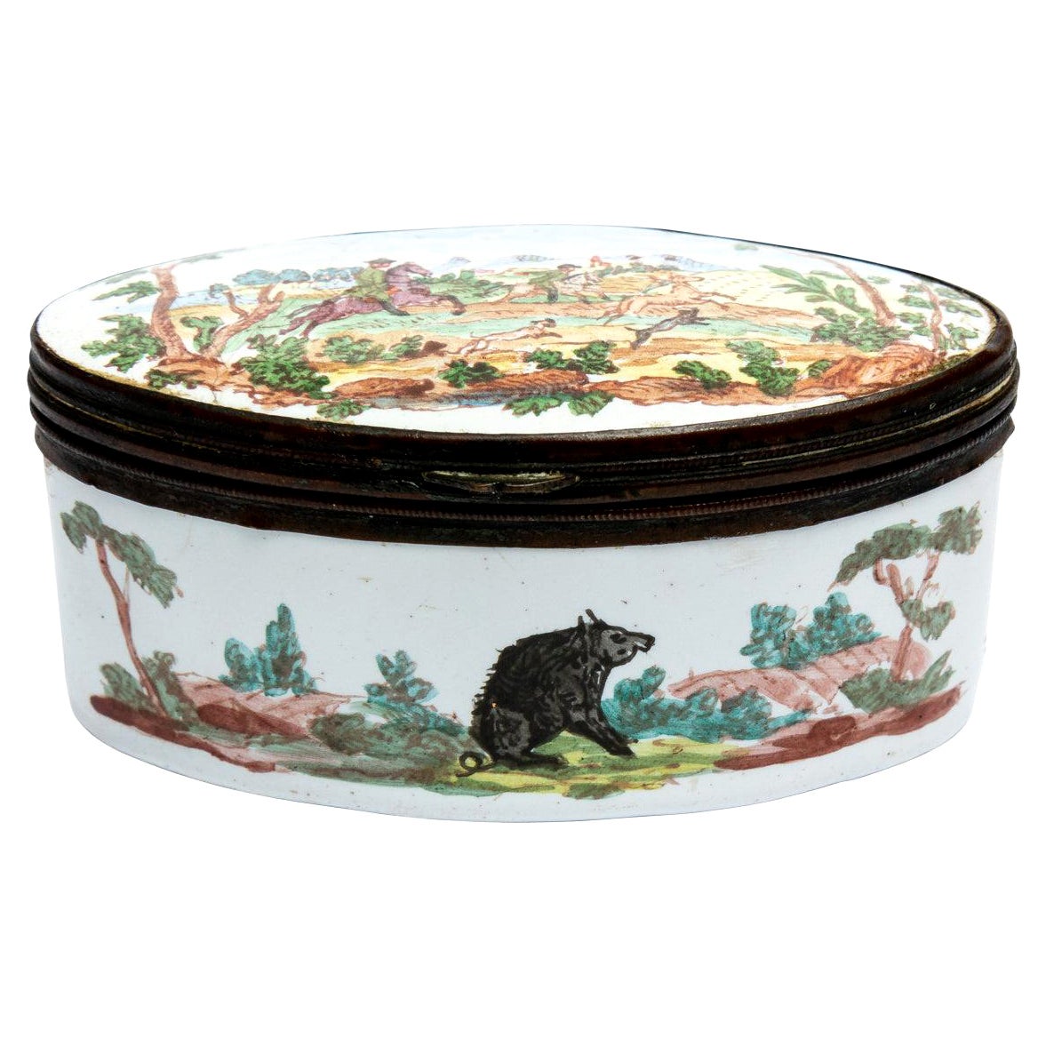 Antique Battersea Box Depicting a Hunting Scene For Sale at 1stDibs