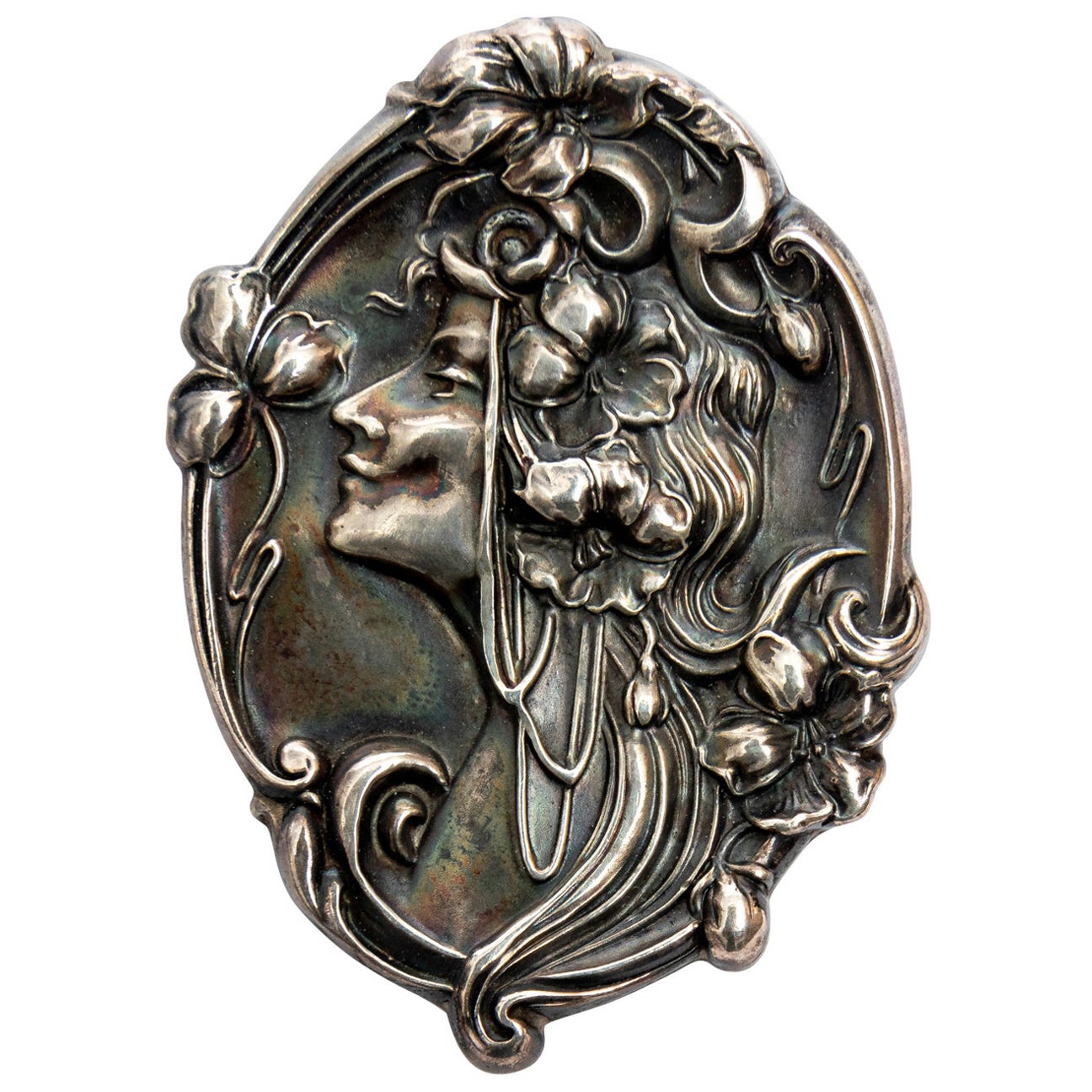 Large Art Nouveau Sterling Silver Pin For Sale at 1stDibs