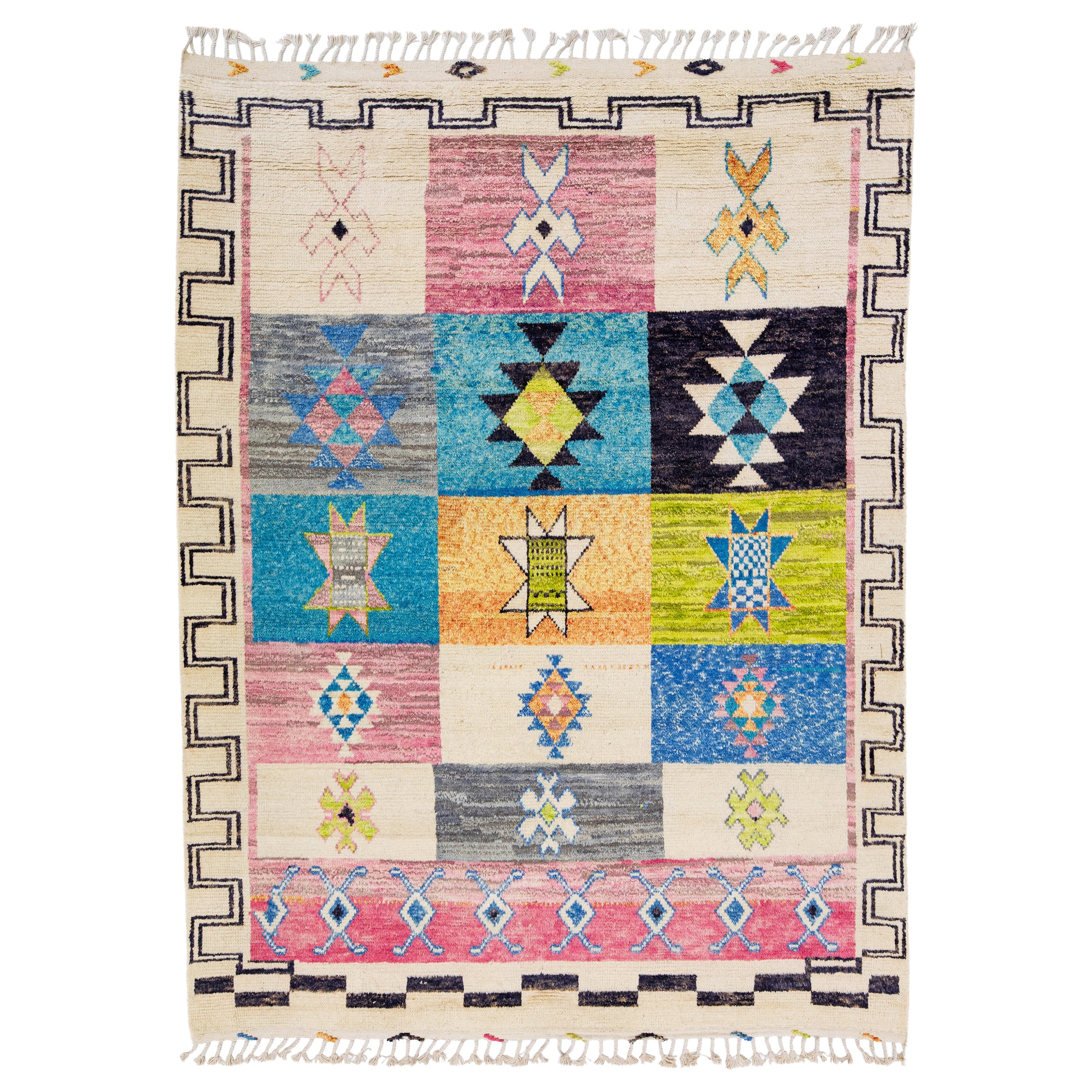 Modern Moroccan Style Wool Rug With Muted Tones Checker Design For Sale ...