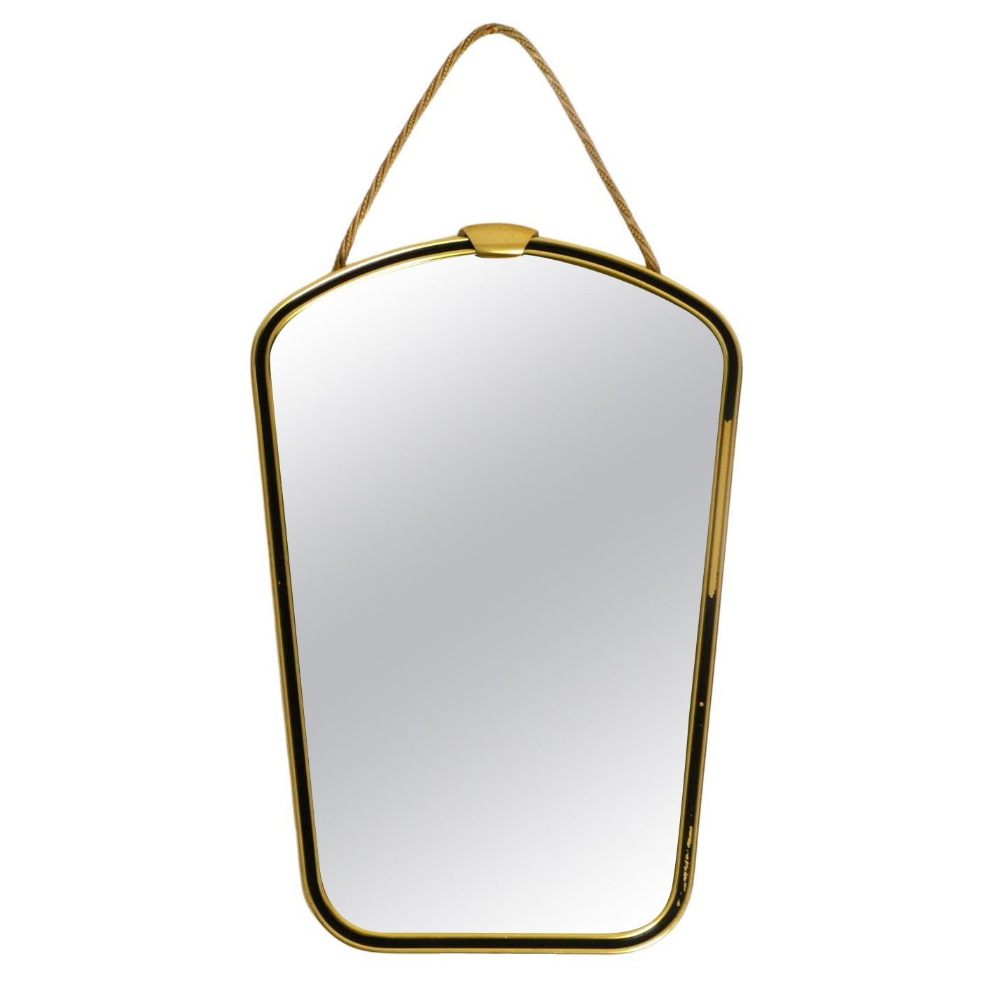 Beautiful Small Midcentury Brass Wall Mirror with Braided Hanging Strap ...