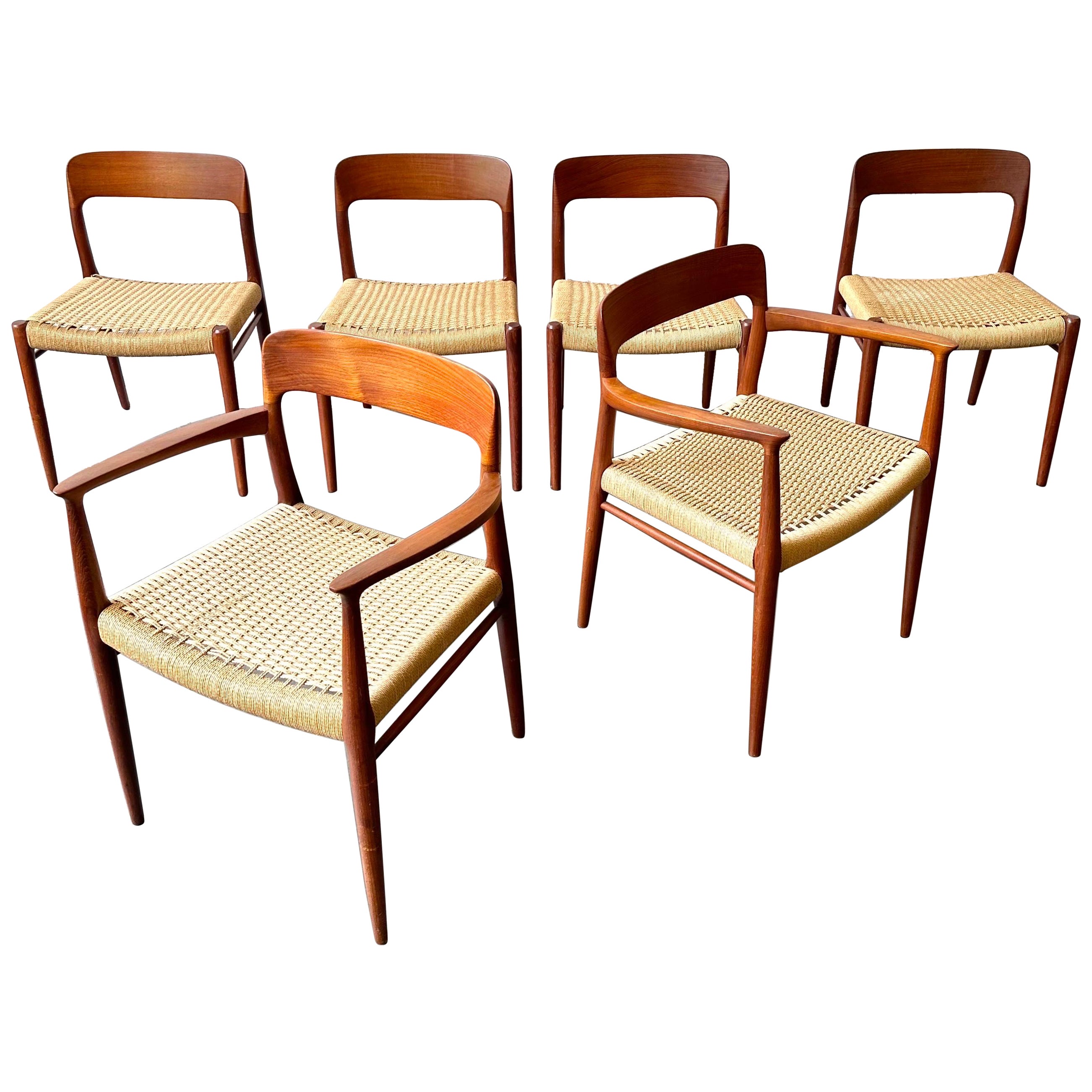 Niels Moller Teak and Cord Dining Chairs For Sale at 1stDibs