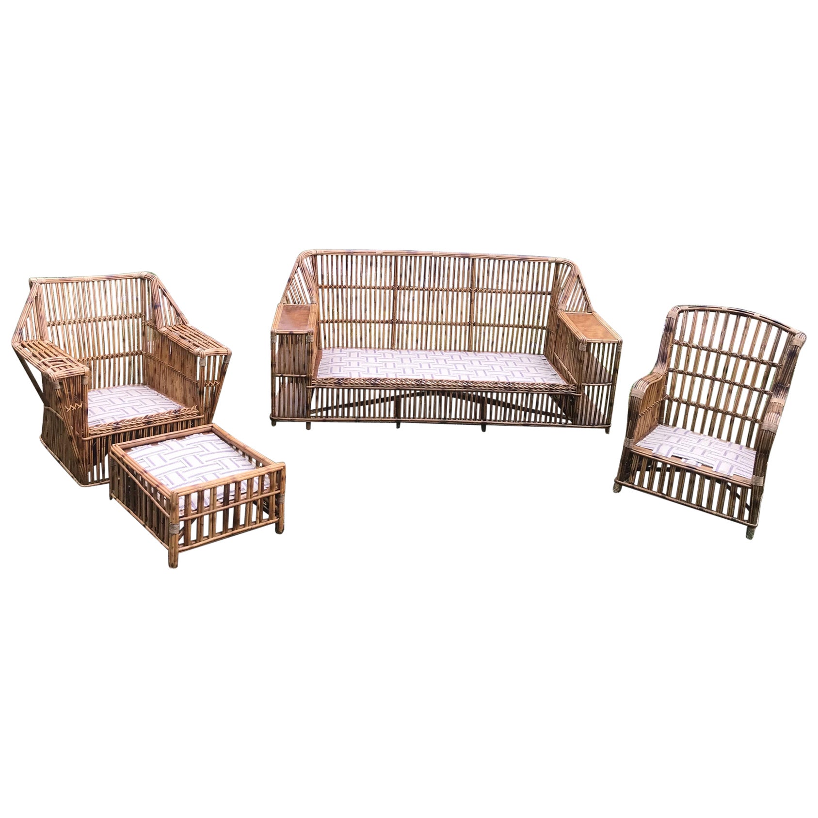 Antique Heywood Wakefield Stick Rattan Patio Set For Sale at 1stDibs
