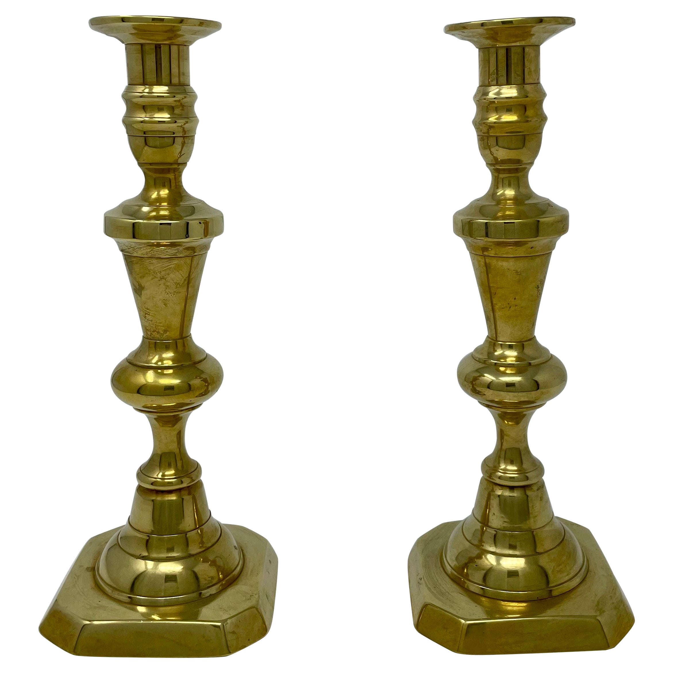 Pair of Antique English Brass Candles, circa 1860-70 For Sale at 1stDibs