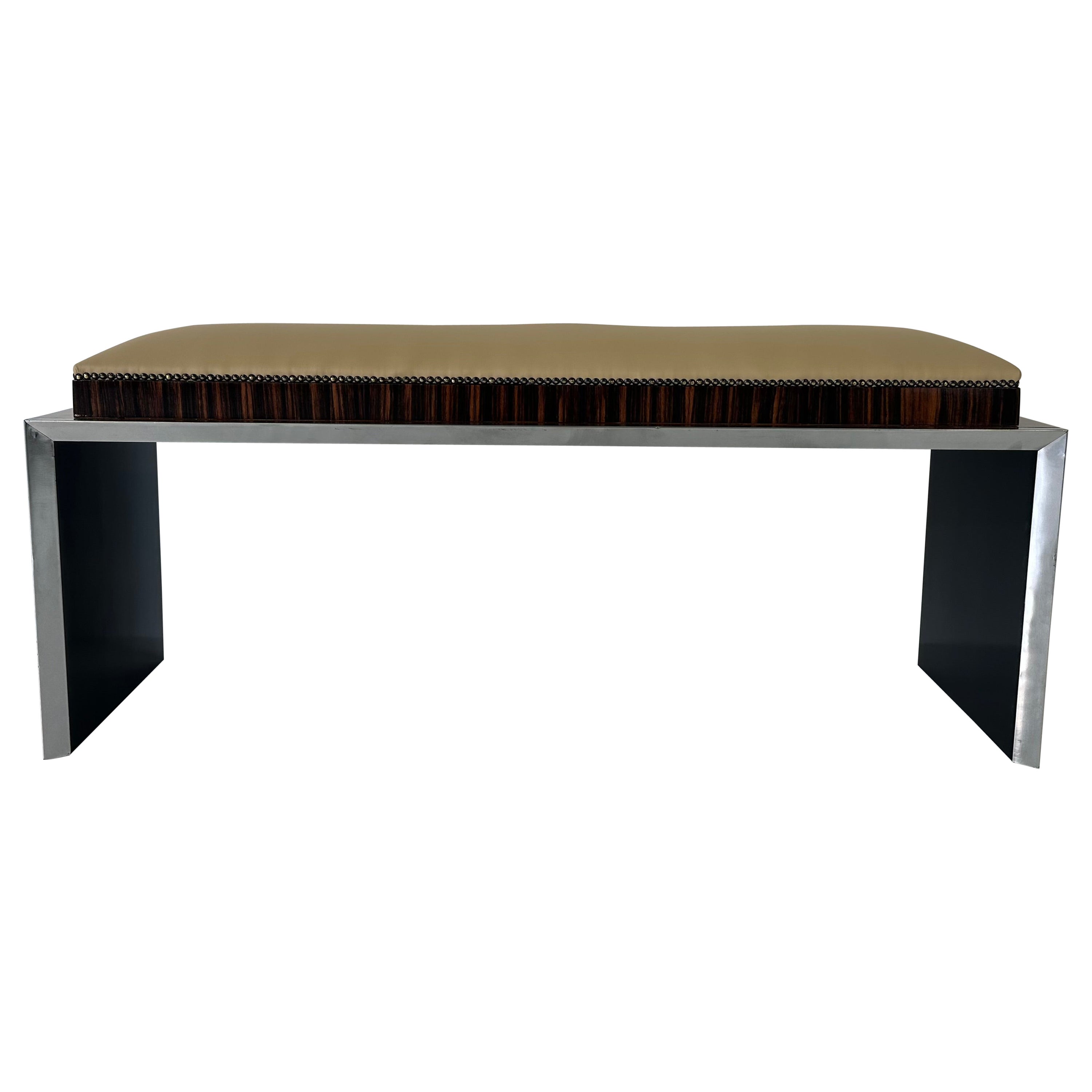 Italian Art Deco Macassar, Black Lacquer, Chrome and Beige Leather ...