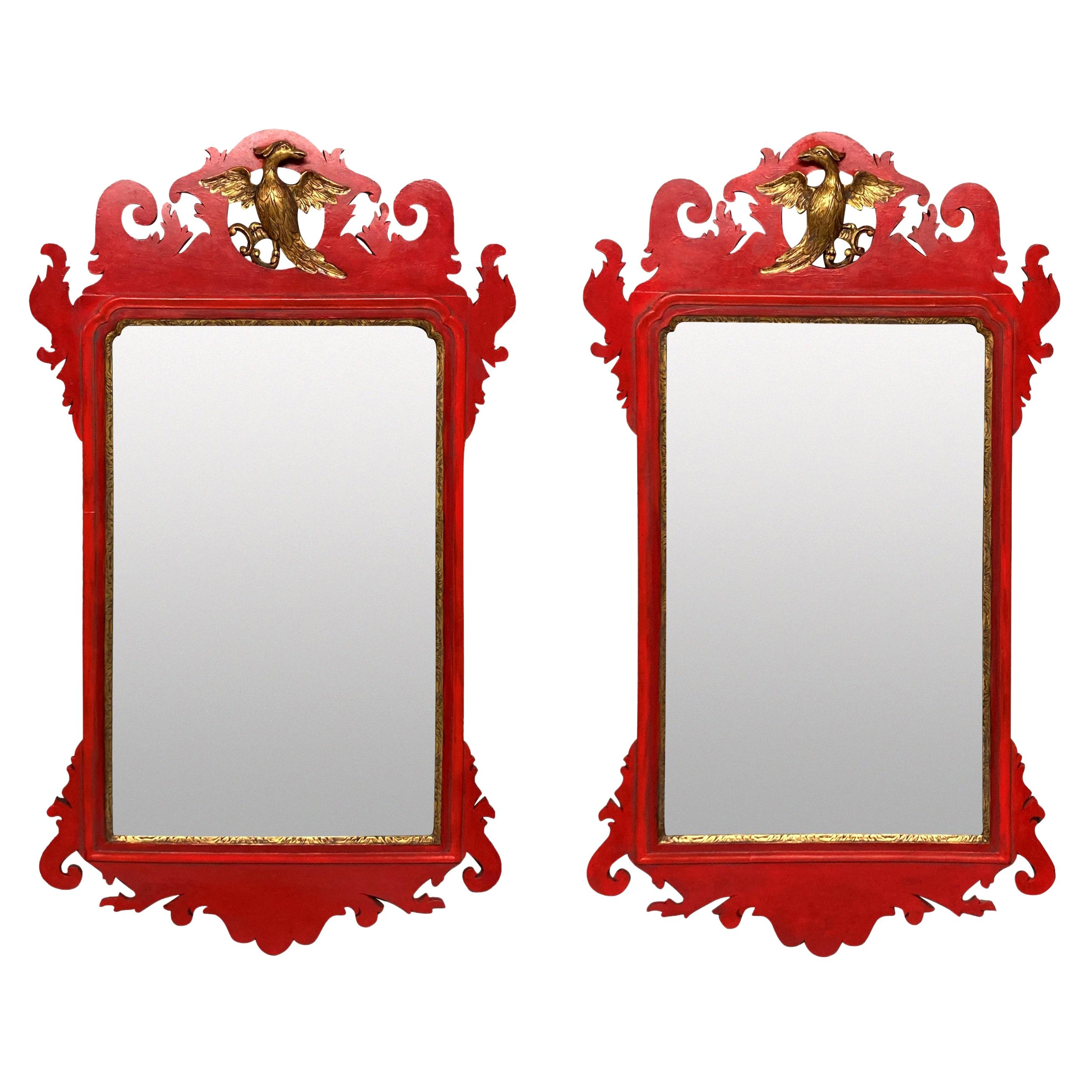 Pair Of English George II Style Scarlet Lacquered Mirrors For Sale at ...