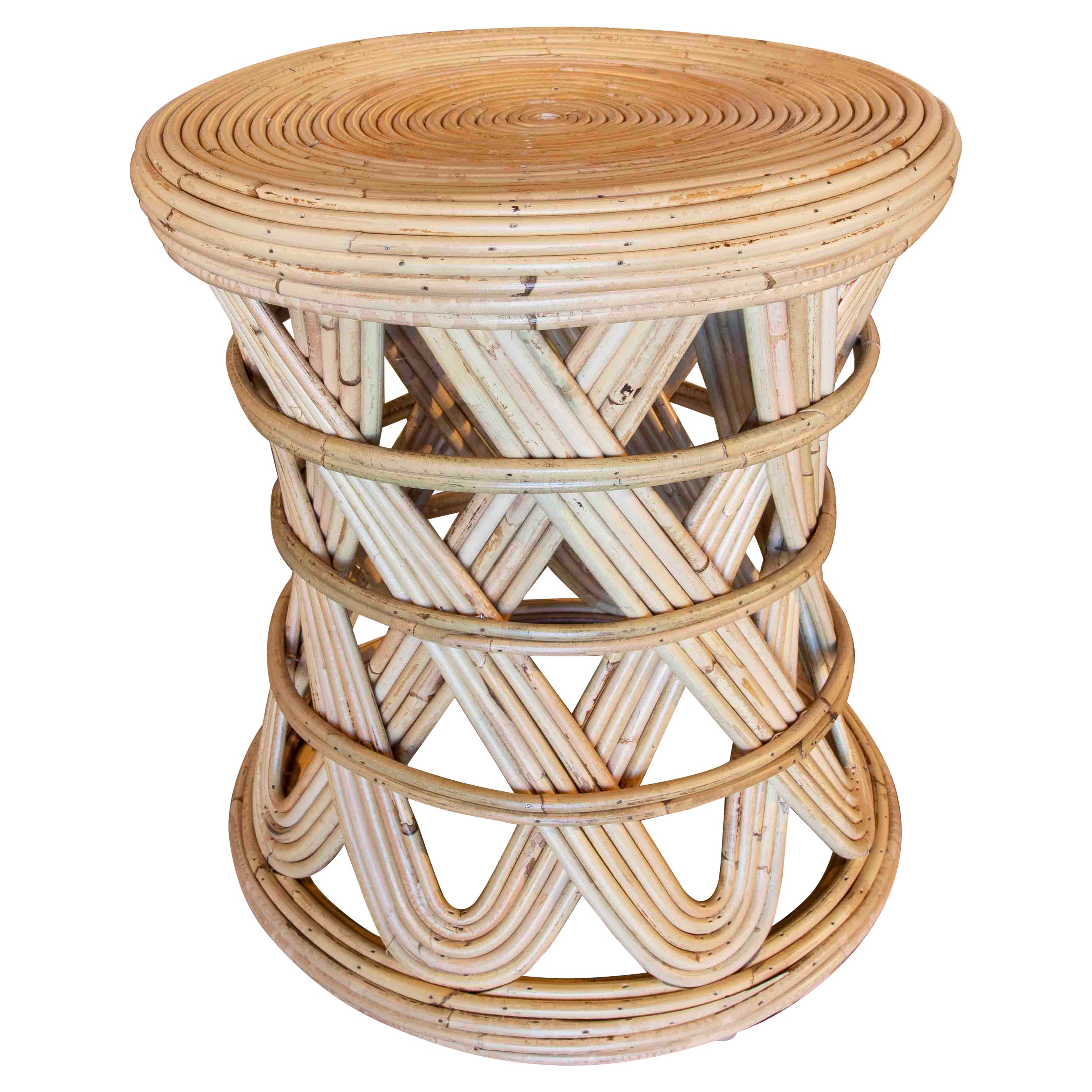 Handmade Wicker and Rattan Stool in Round Shape For Sale at 1stDibs