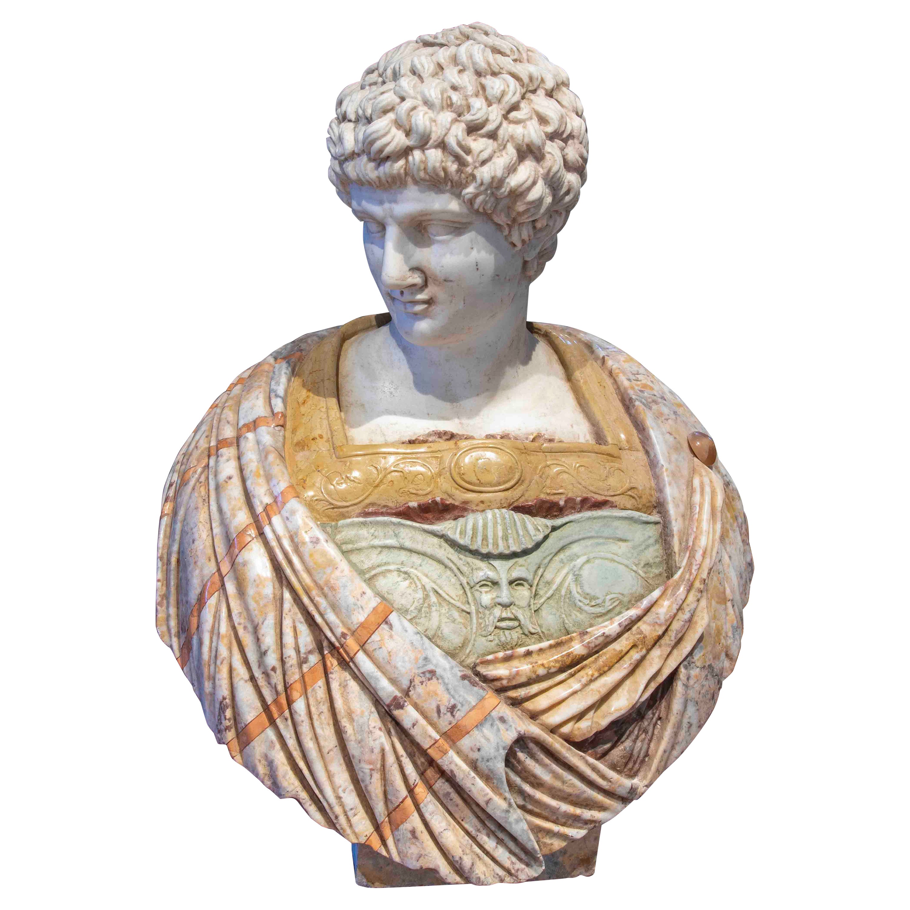 Sculpture of emperor in polychrome marble.Roman emperor, marble ...
