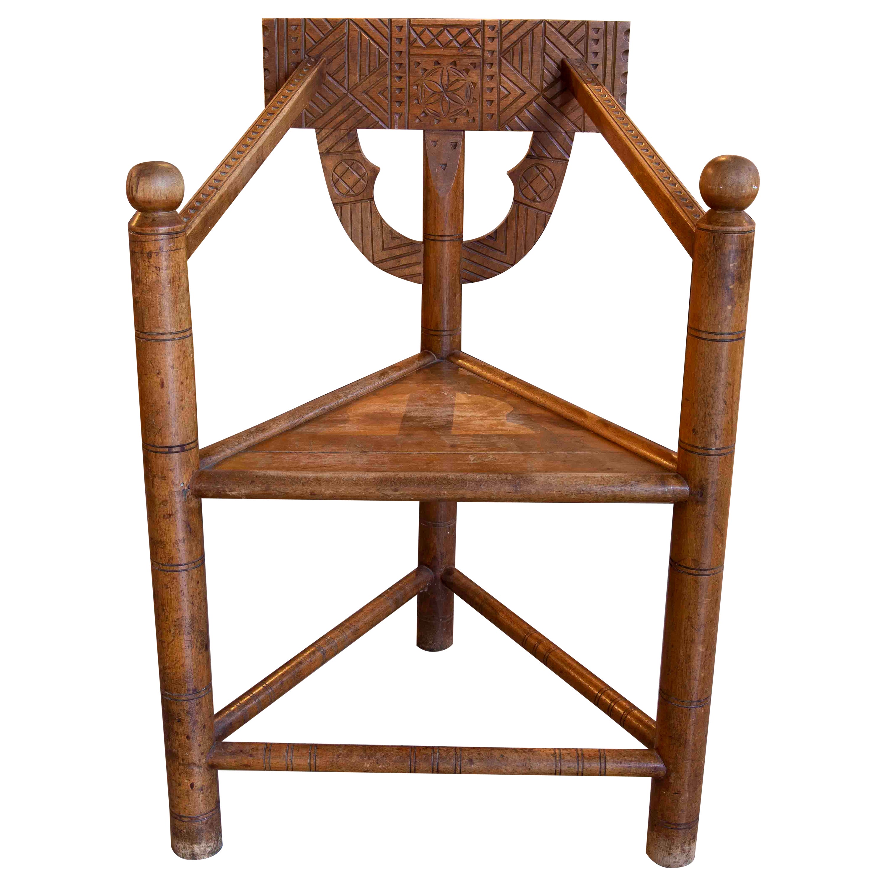 Hand-Carved Wooden Corner Chair with Geometrical Motives For Sale at ...