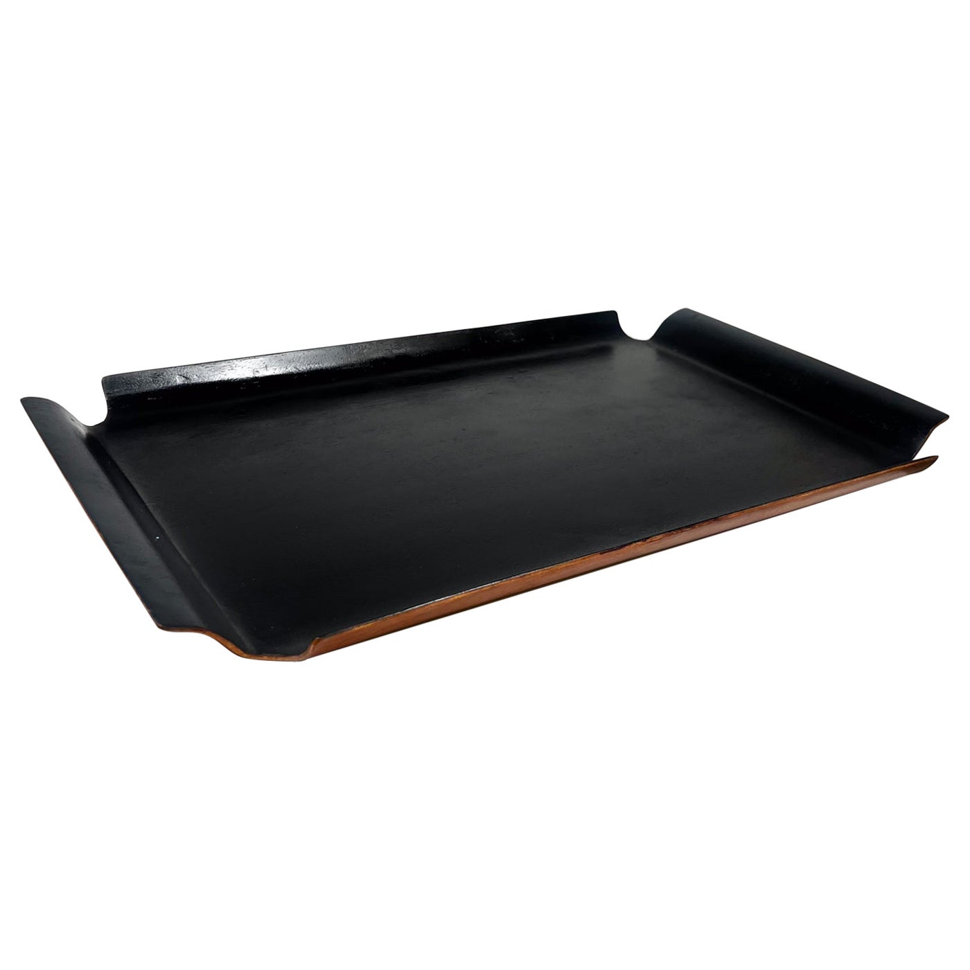 1970s Sculptural Modern Black on Teak Wood Serving Tray Platter Sweden ...