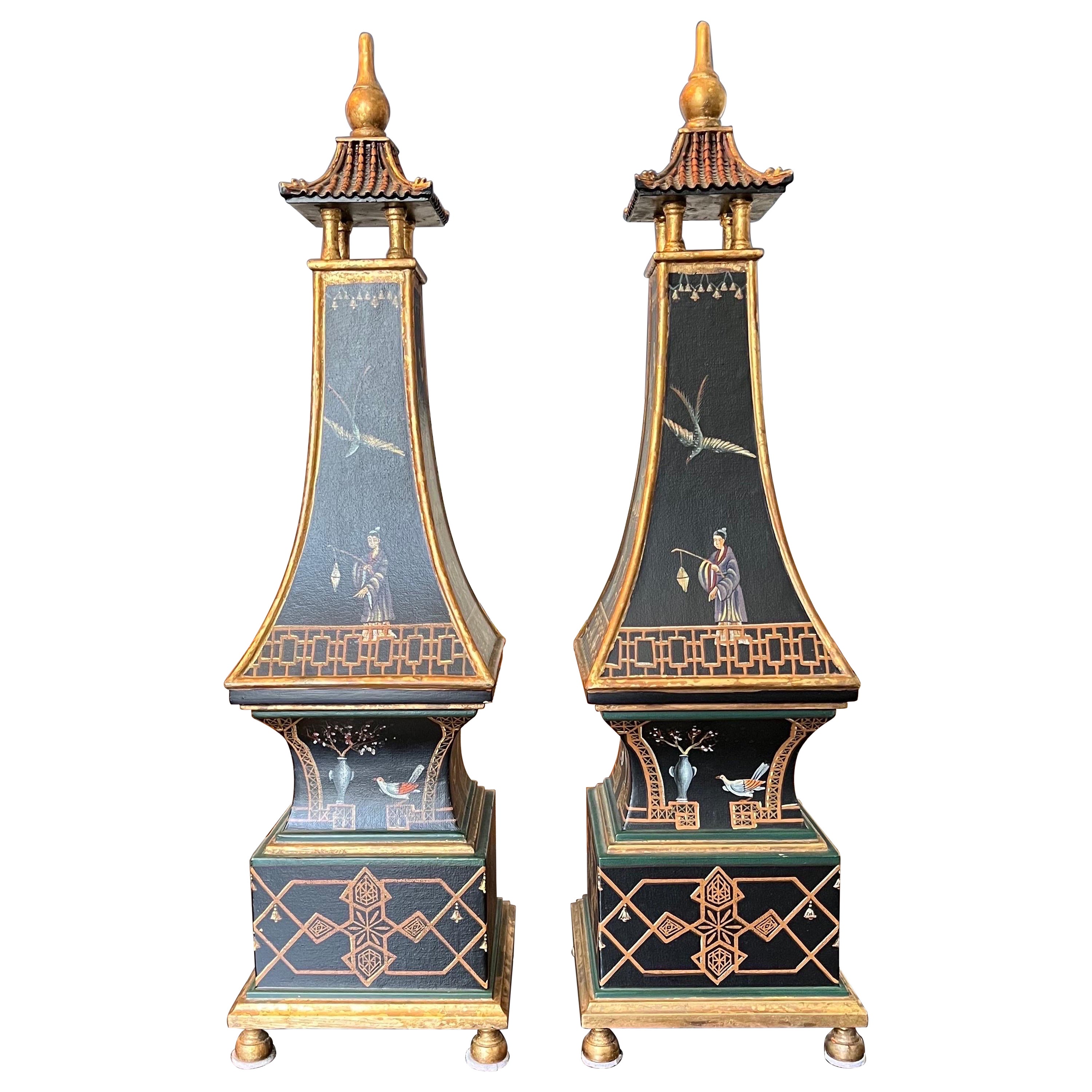 Black Painted Pagoda Form Obelisk For Sale at 1stDibs